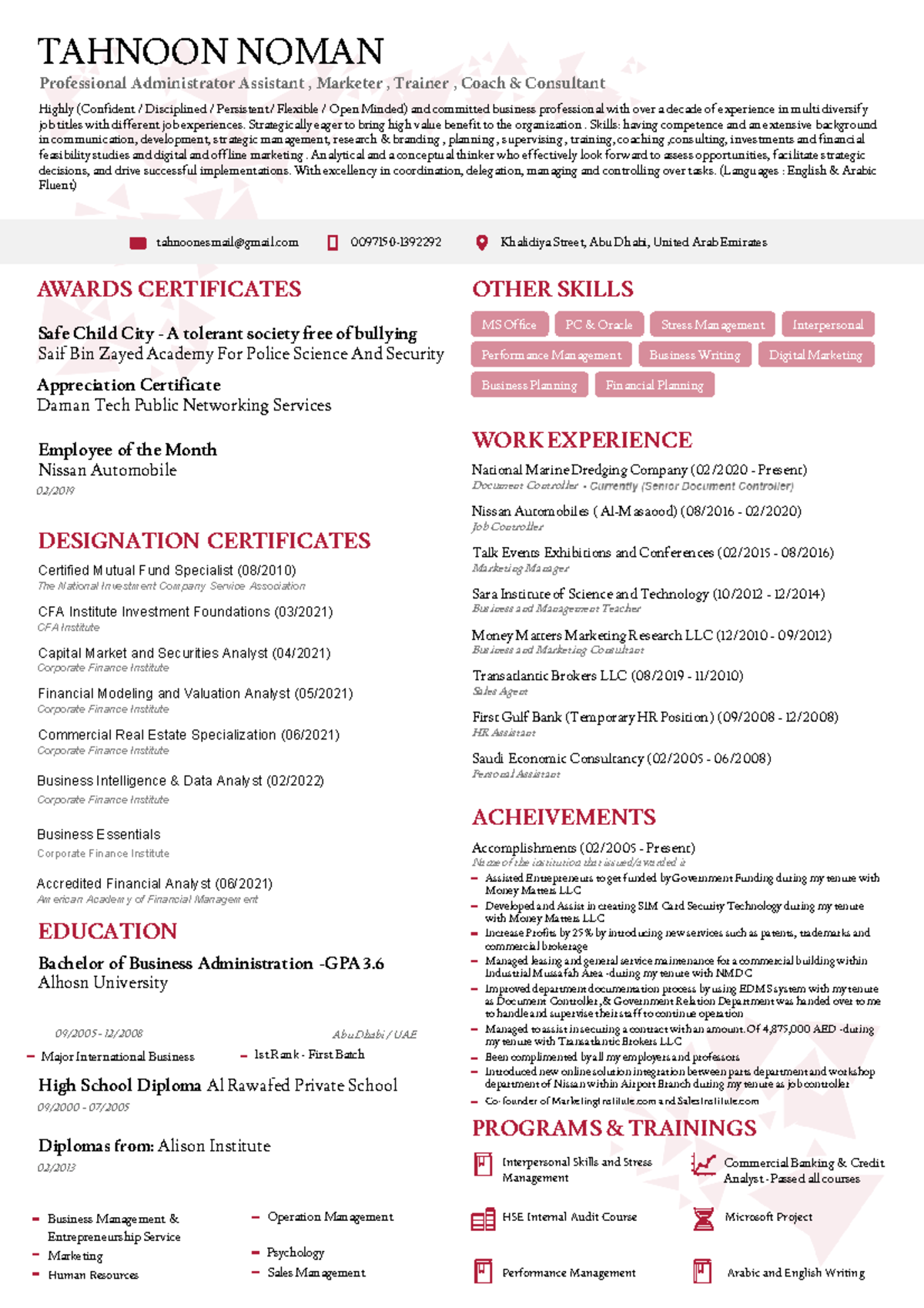 Tahnoon Noman(Cv) - CV for me - TAHNOON NOMAN Professional ...