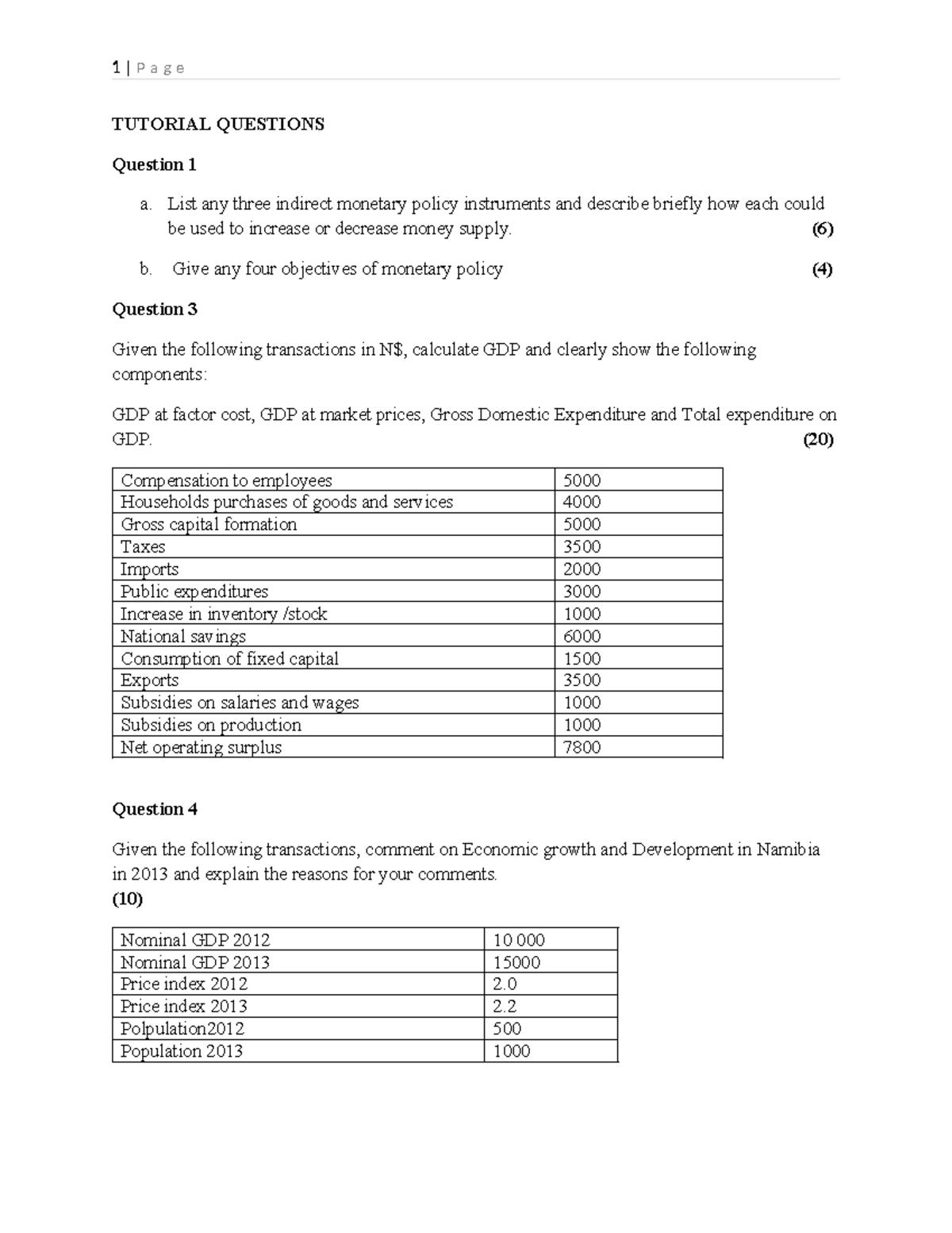 Tutorial Questions (2) - TUTORIAL QUESTIONS Question 1 a. List any ...