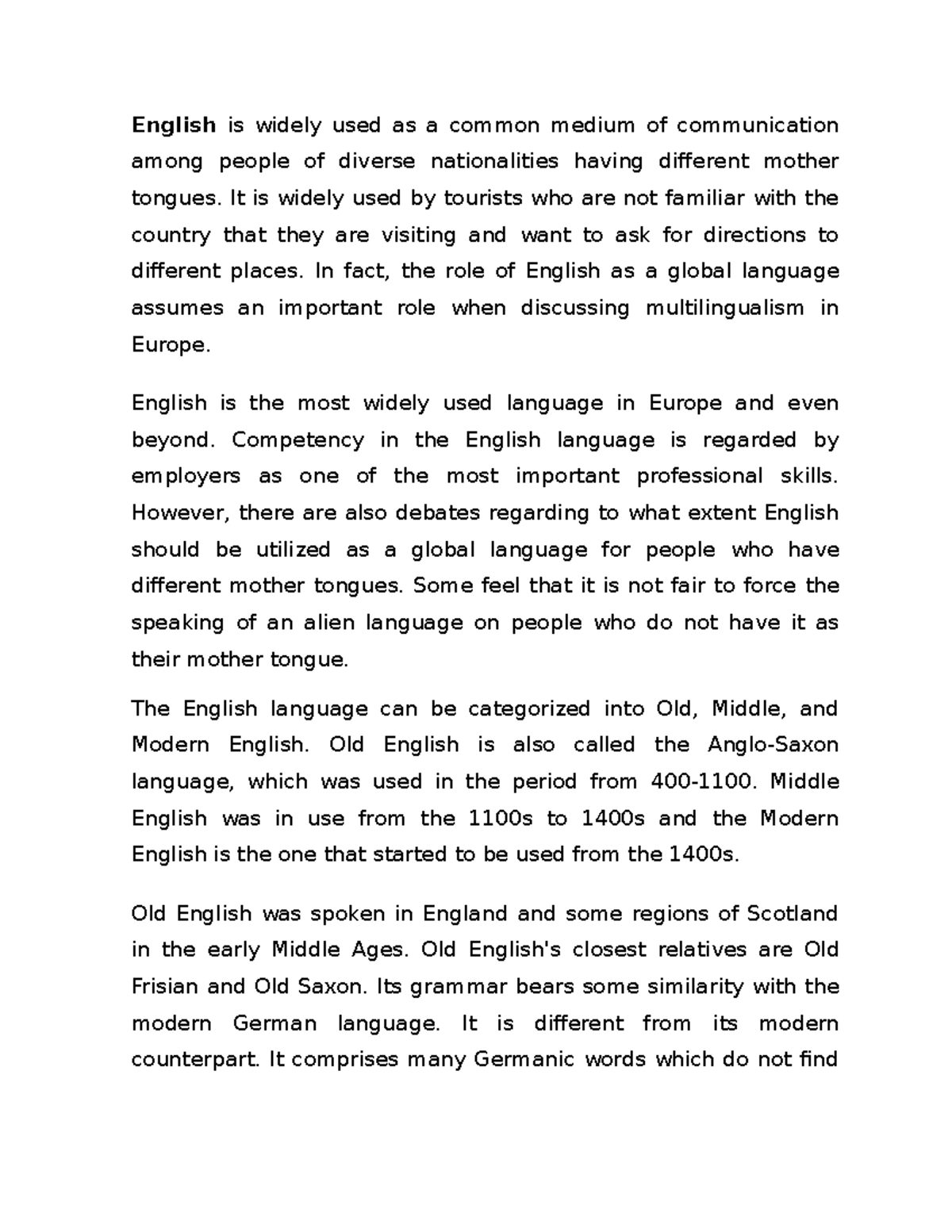 History 1 - Study resources for this course. - English is widely used ...