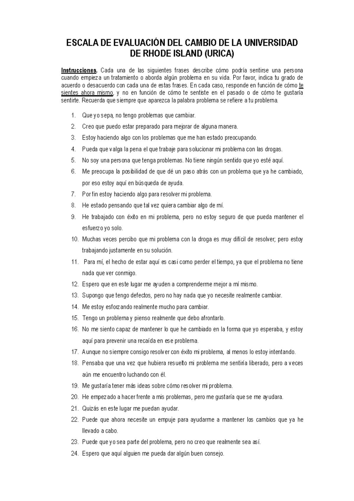Protocolo Escala Urica - ESCALA DE EVALUACIÓN DEL CAMBIO DE LA ...