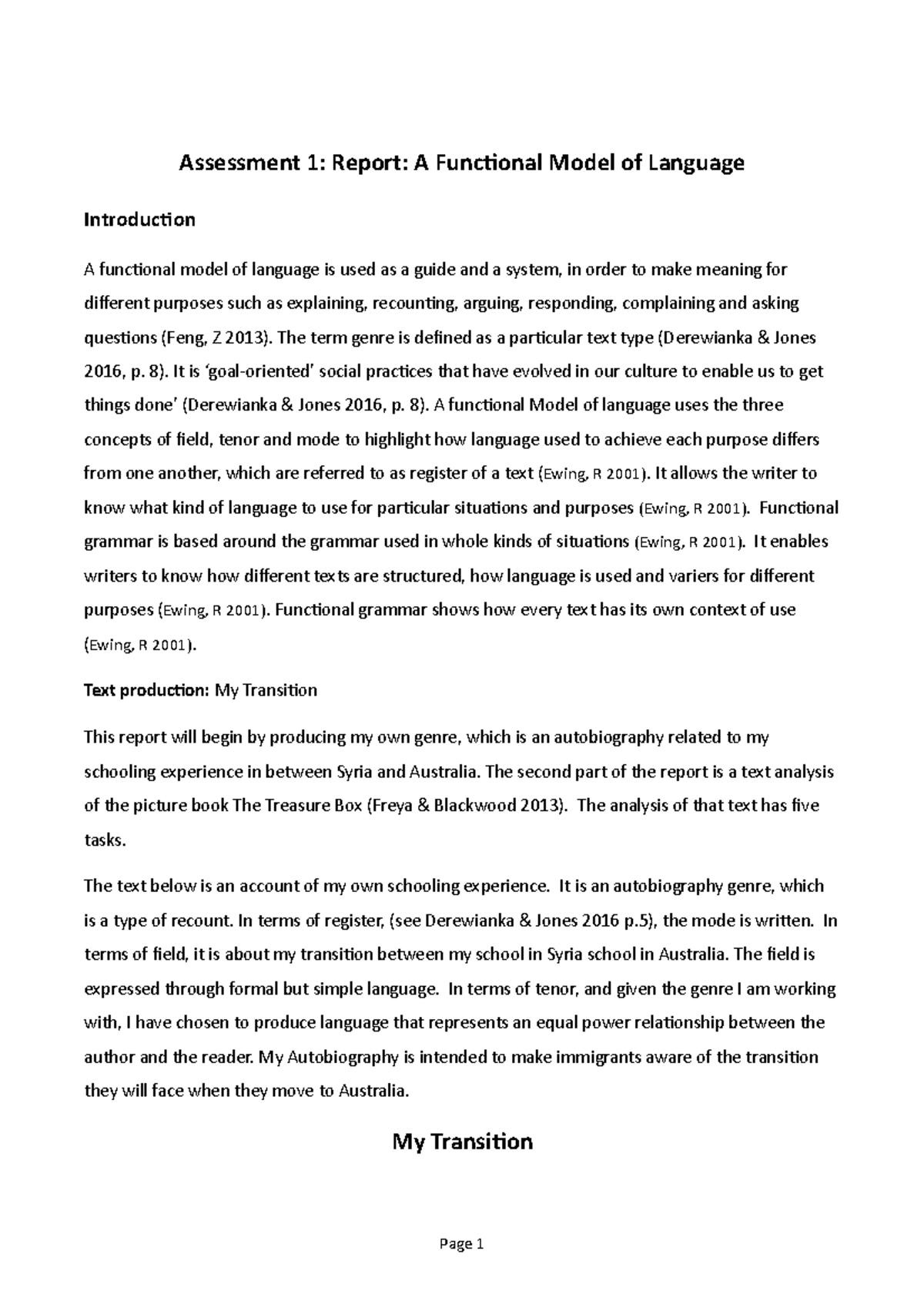 Assessment 1- language and Literacy for learning - Assessment 1: Report ...