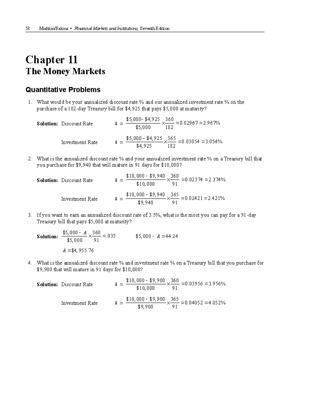 Tutorial ch 11 solutions - Chapter 11 The Money Markets Quantitative ...