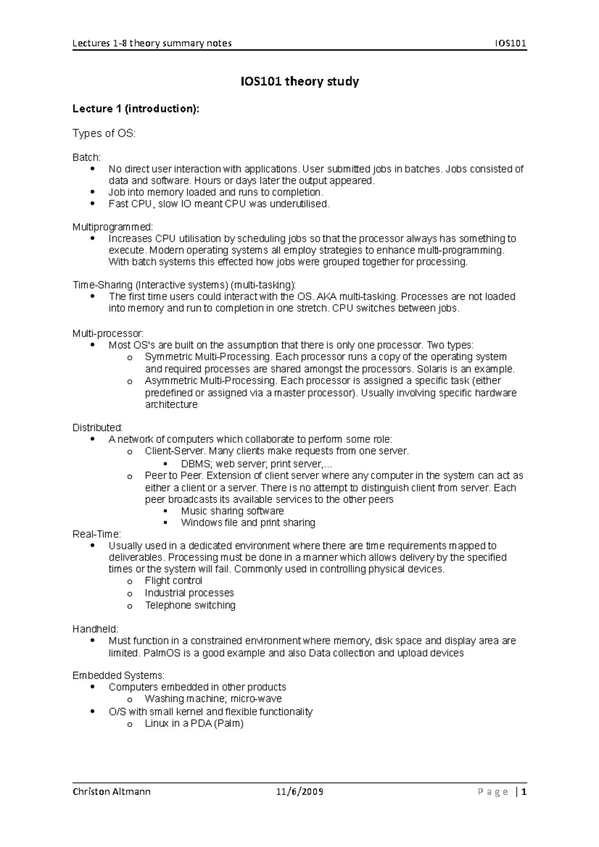 Lecture notes, lectures 1-8 - Lectures theory summary notes IOS101 ...