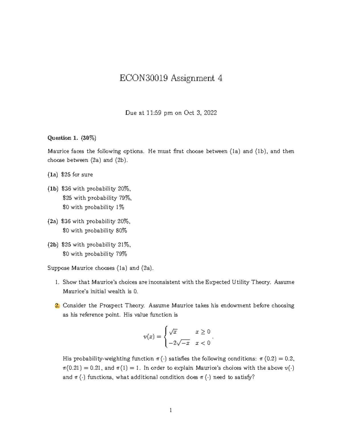 Assignment 4 2022 - ECON30019 Assignment 4 Due at 11:59 pm on Oct 3 ...