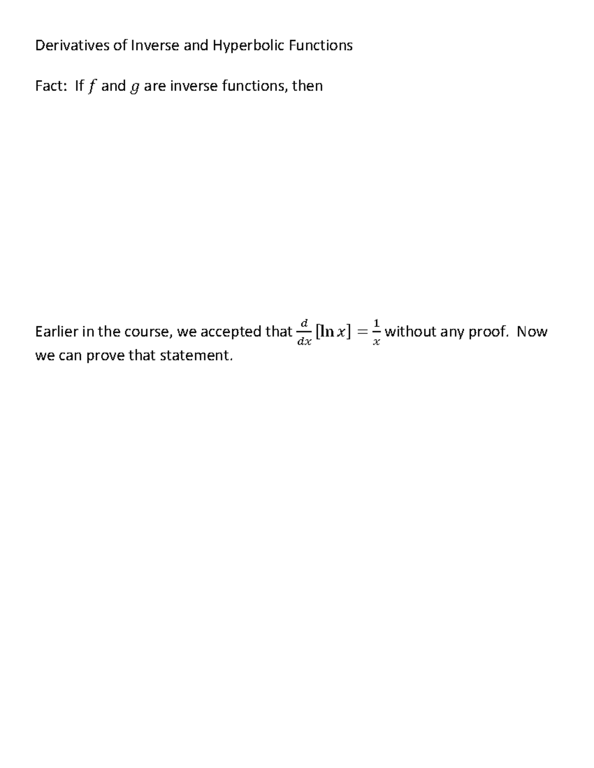 13 Derivatives of Inverse and Hyperbolic Functions - Now we can prove ...