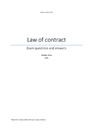 Sample/practice exam 2020, questions and answers - 1 LAW OF CONTRACT ...