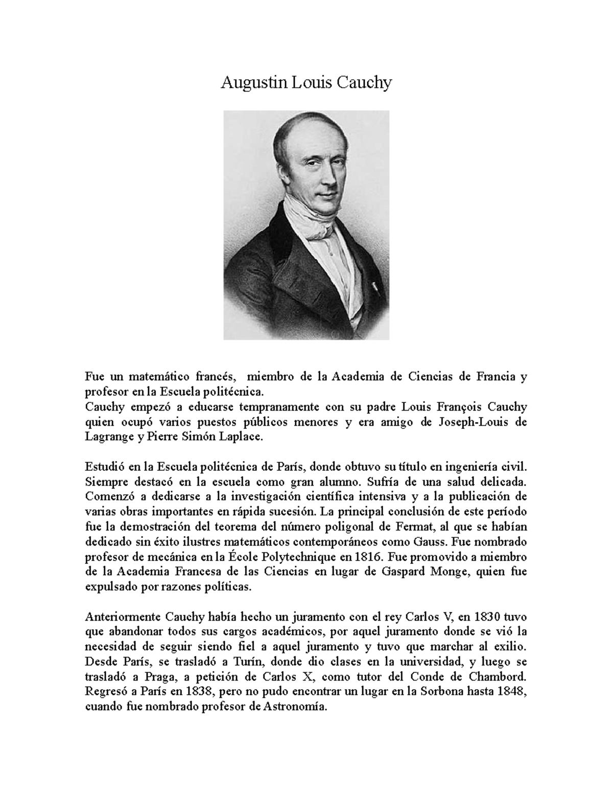 Augustin Louis Cauchy - Investigación - Augustin Louis Cauchy Fue un ...
