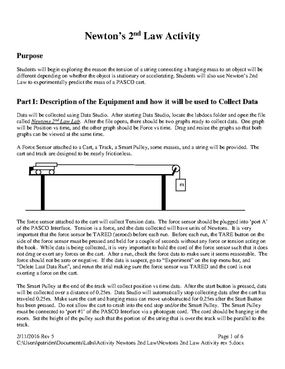 Newtons 2nd Law Activity rev 5 - Newton’s 2 nd Law Activity Purpose ...