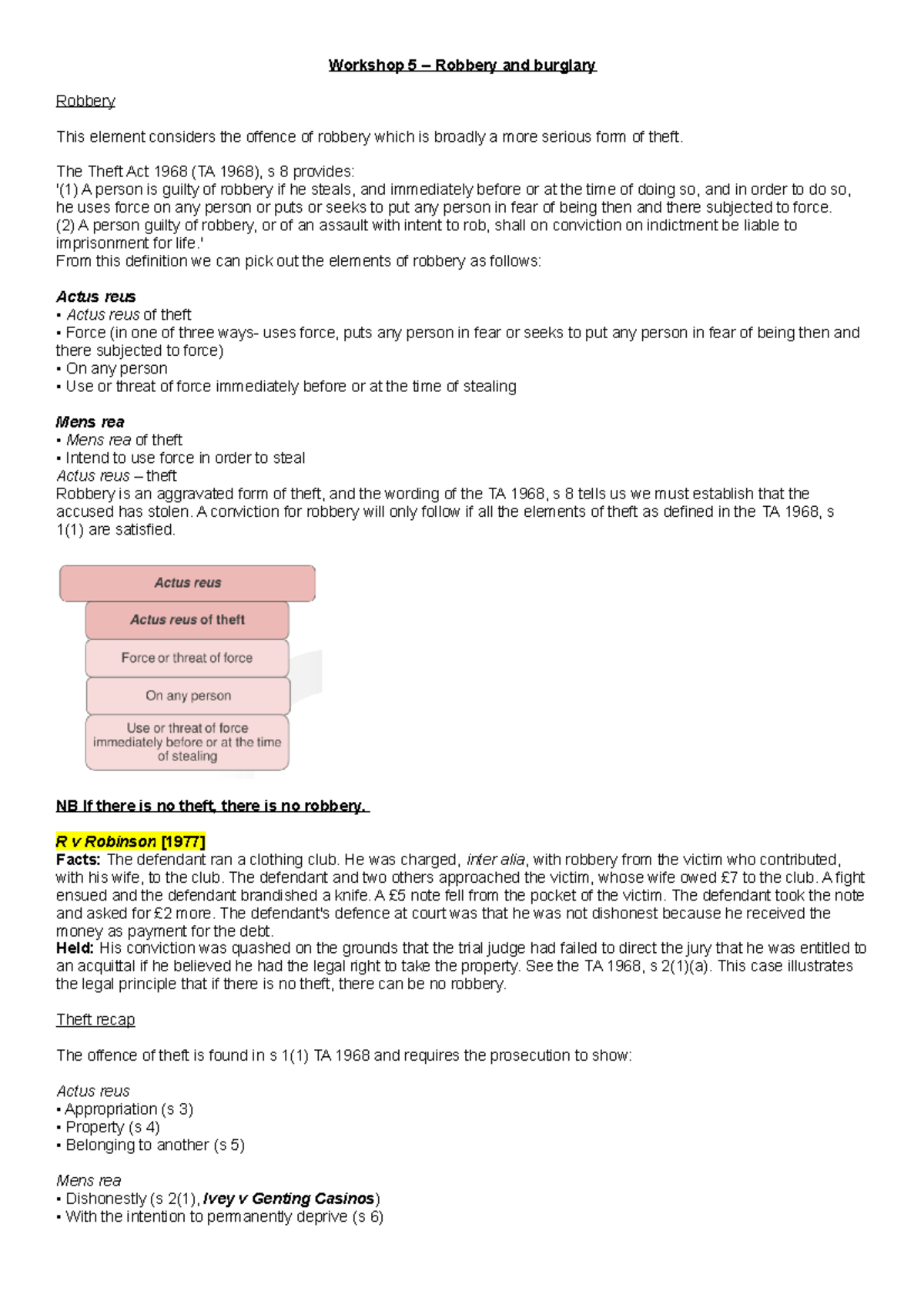 5 - Robbery and burglary - Workshop 5 – Robbery and burglary Robbery ...