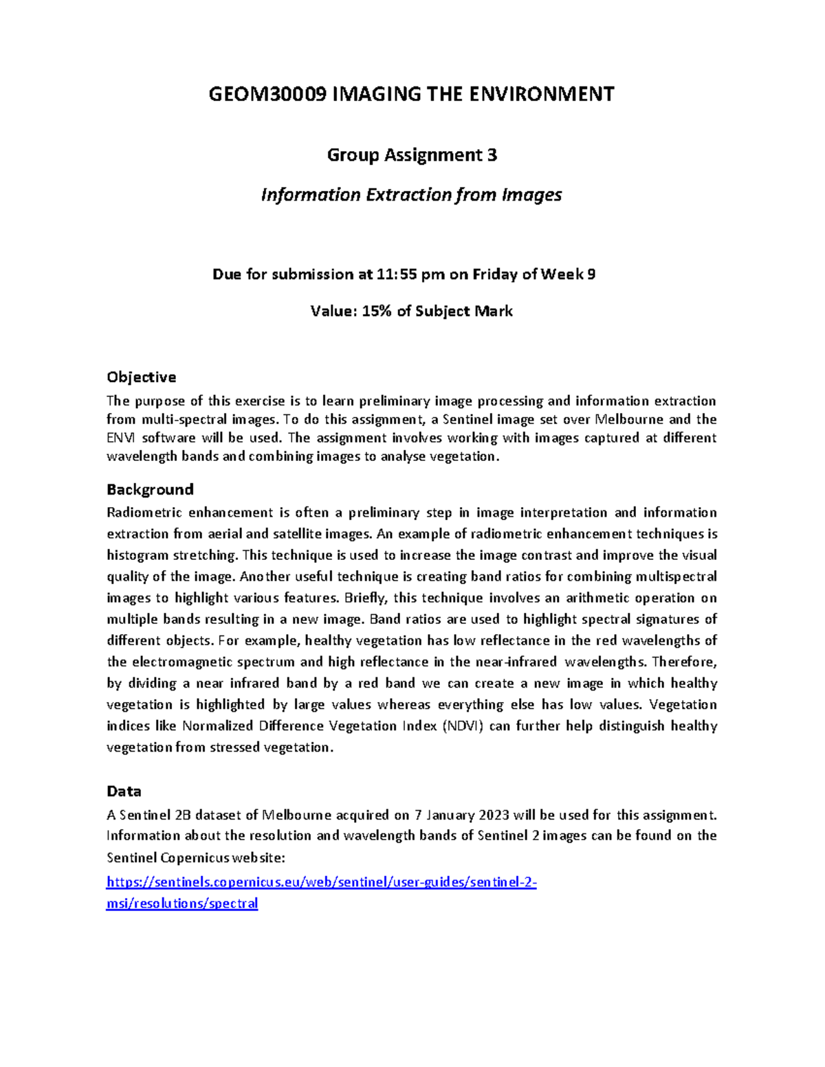 Geom30009 Assignment 3 information extraction 2023 - GEOM30009 IMAGING THE ENVIRONMENT Group ...