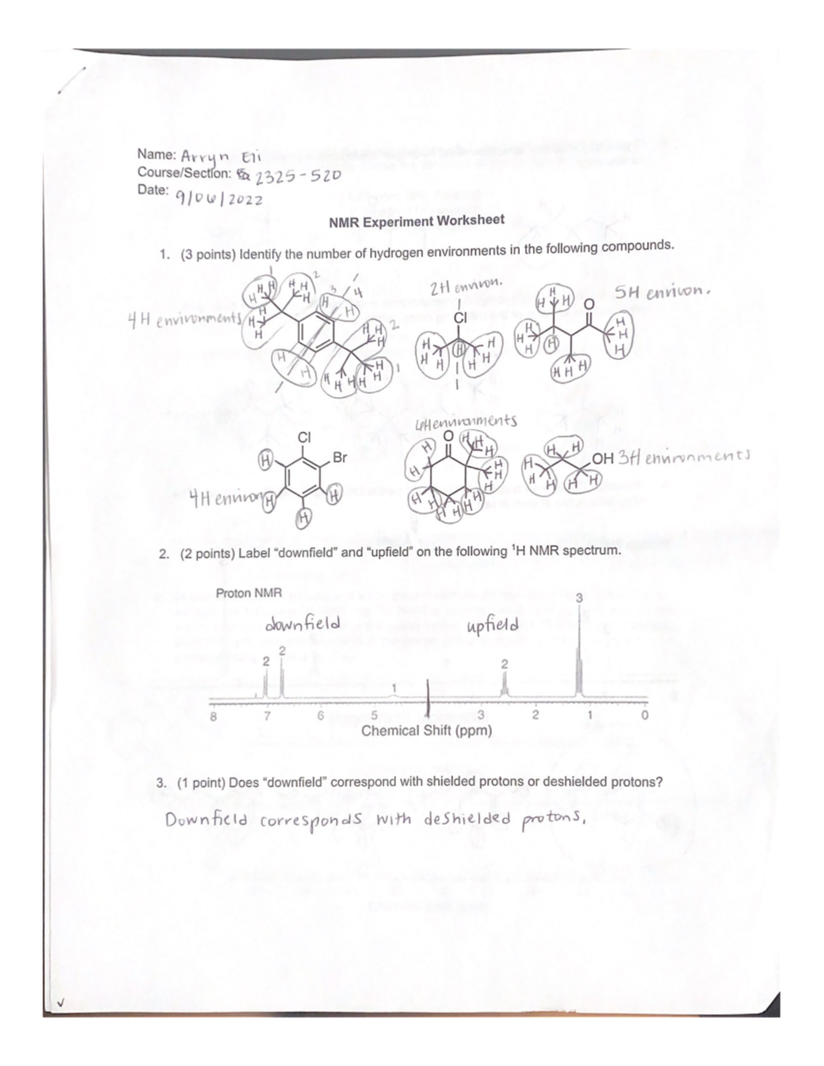 Ochem II NMR Post Lab - Organic chemistry II lab work - Chem 2425 - Studocu