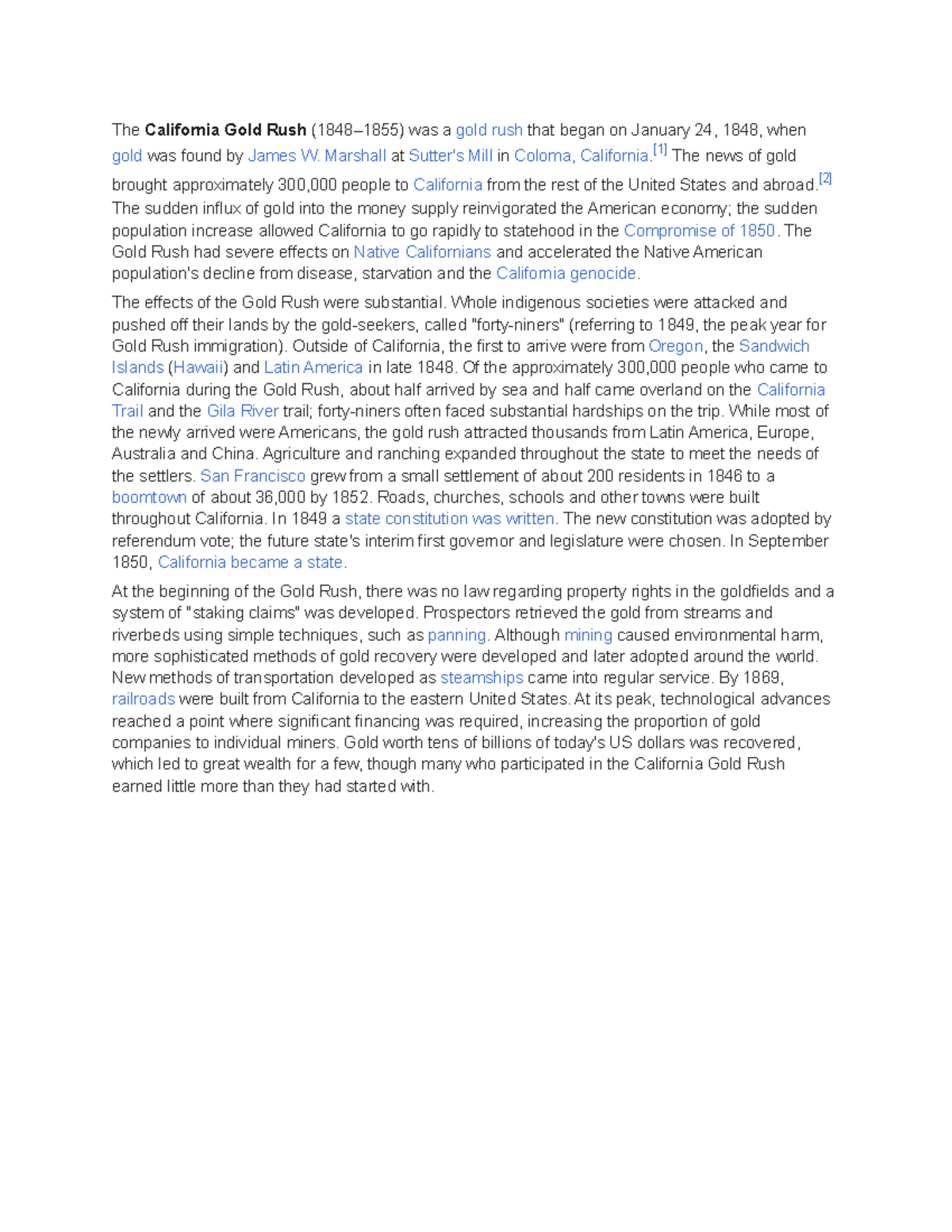 The California Gold Rush - Marshall at Sutter's Mill in Coloma ...