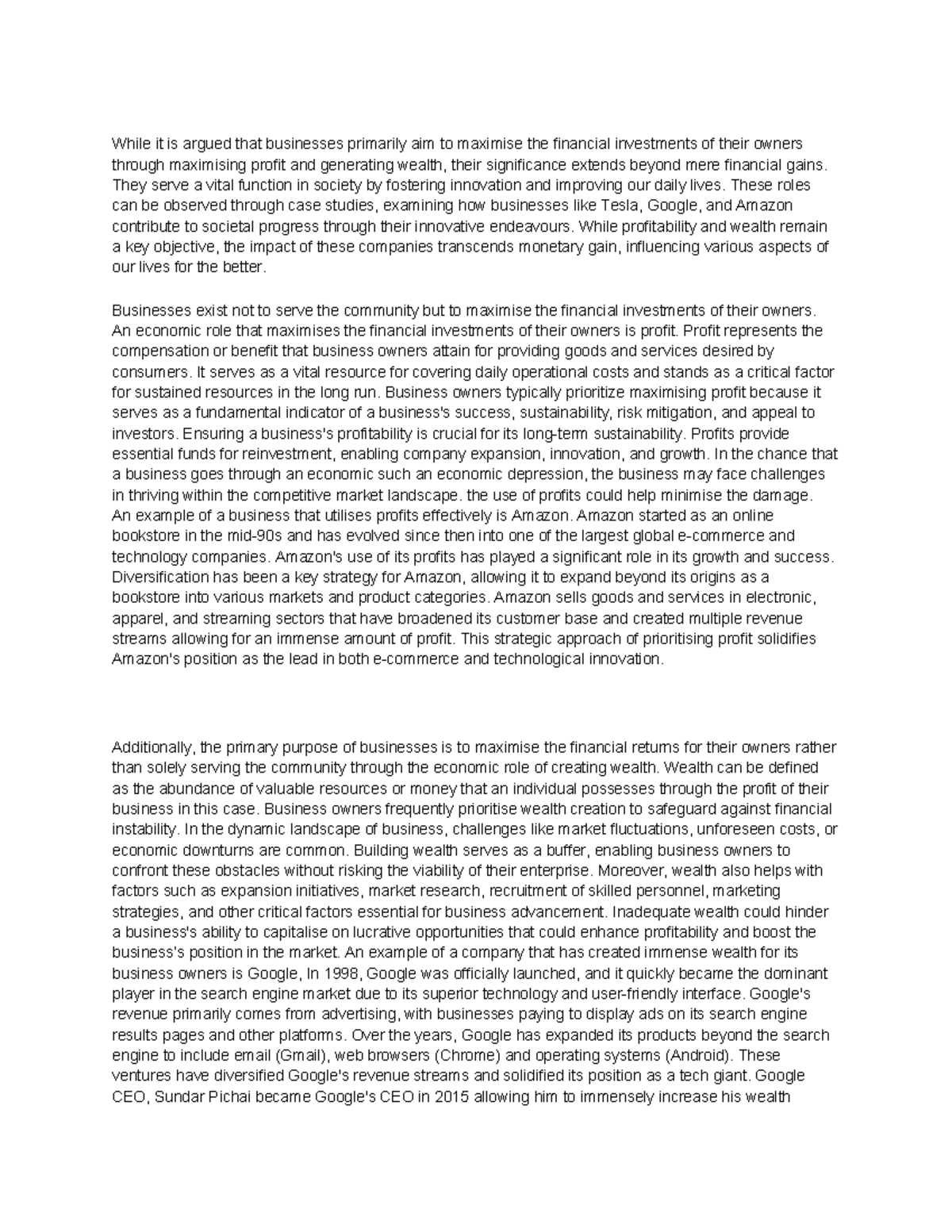 Business homework essay - While it is argued that businesses primarily ...
