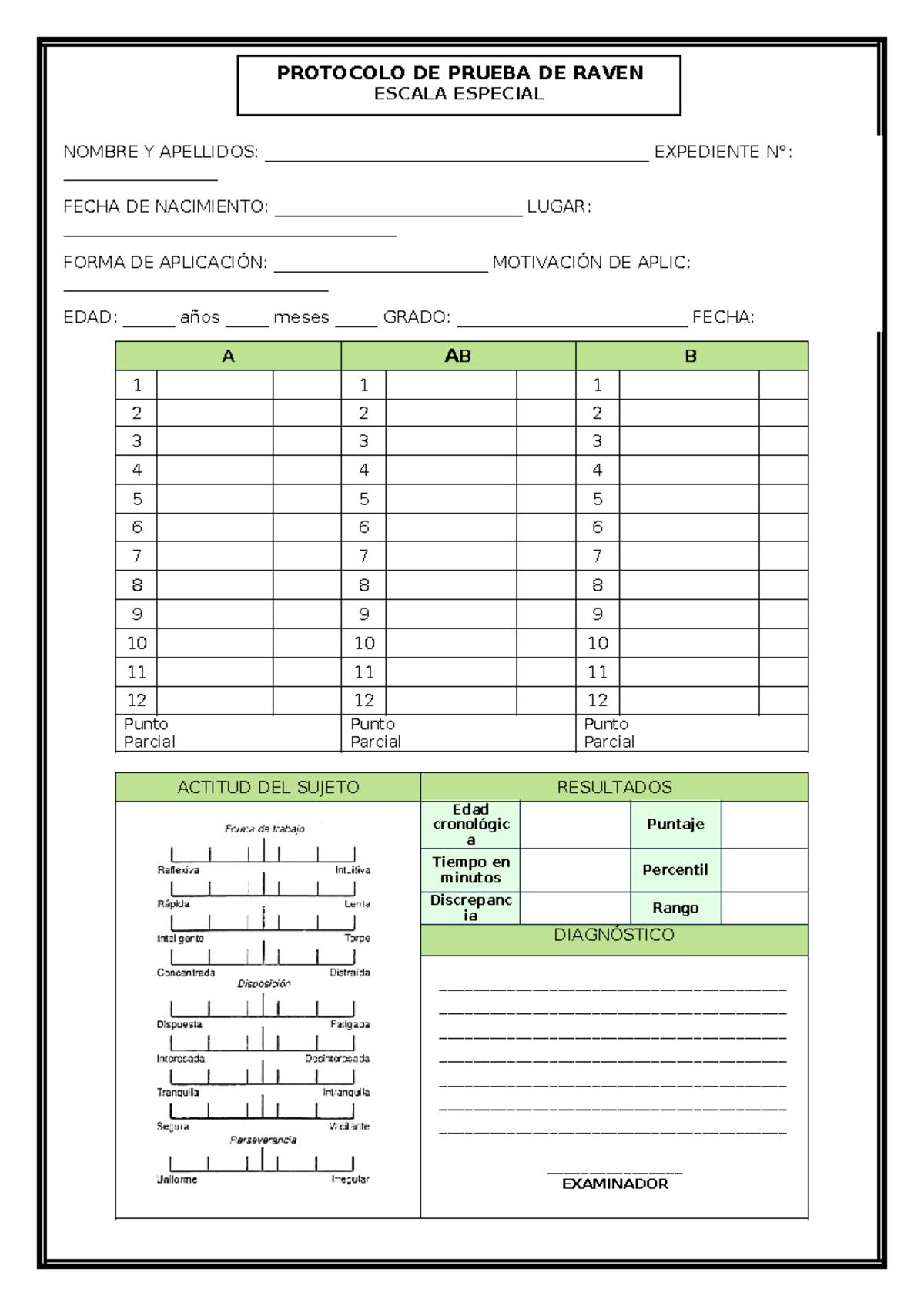 391295904 Protocolo Raven Para Ninos - PROTOCOLO DE PRUEBA DE RAVEN ESCALA ESPECIAL NOMBRE Y ...