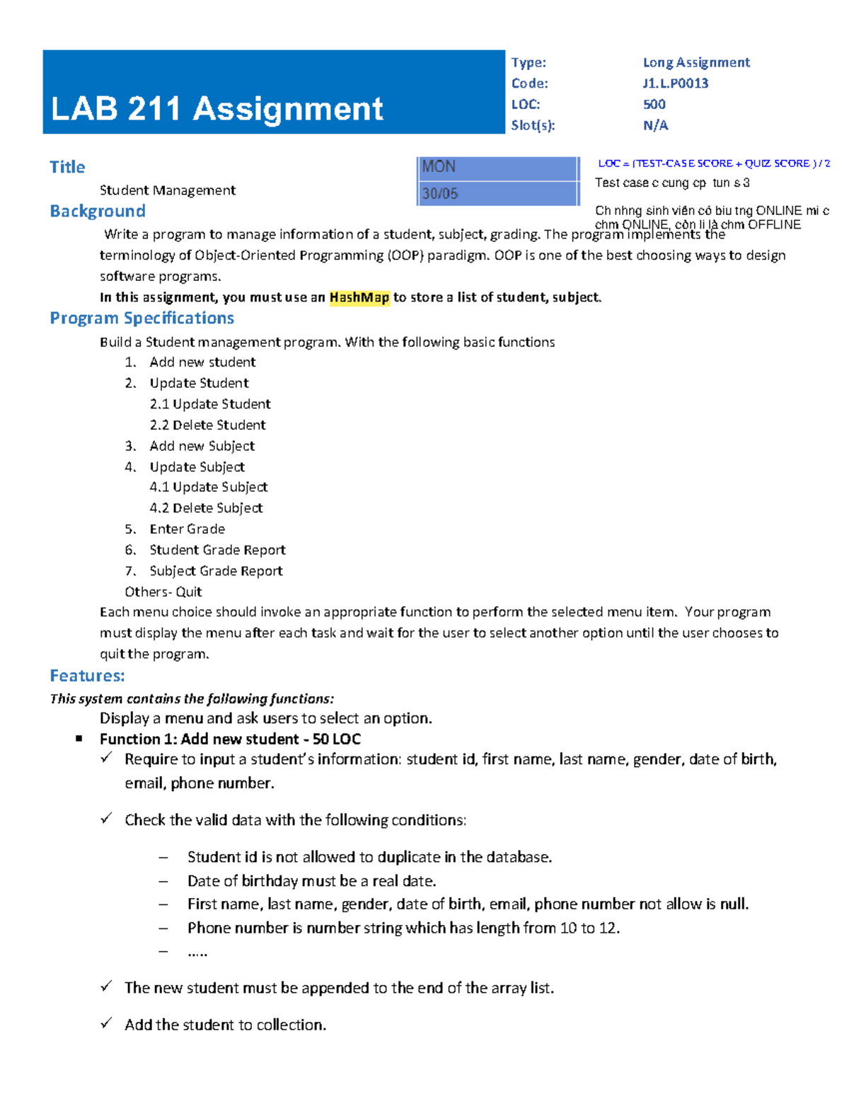 J1.L.P0013. Student Management 500- Hash Map - LAB 211 Assignment **Type: Long Assignment Code ...