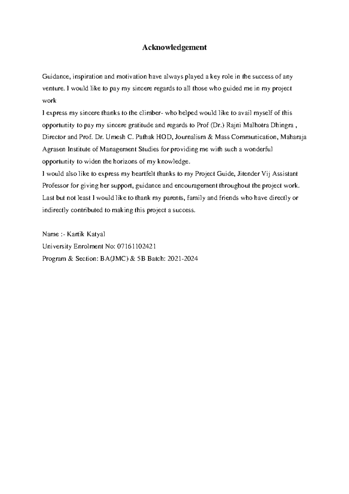 New media assingmement - Acknowledgement Guidance, inspiration and ...