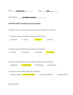 Chem 162 lab report or formal lab - EXPERIMENT: CHEMICAL KINETICS: THE ...