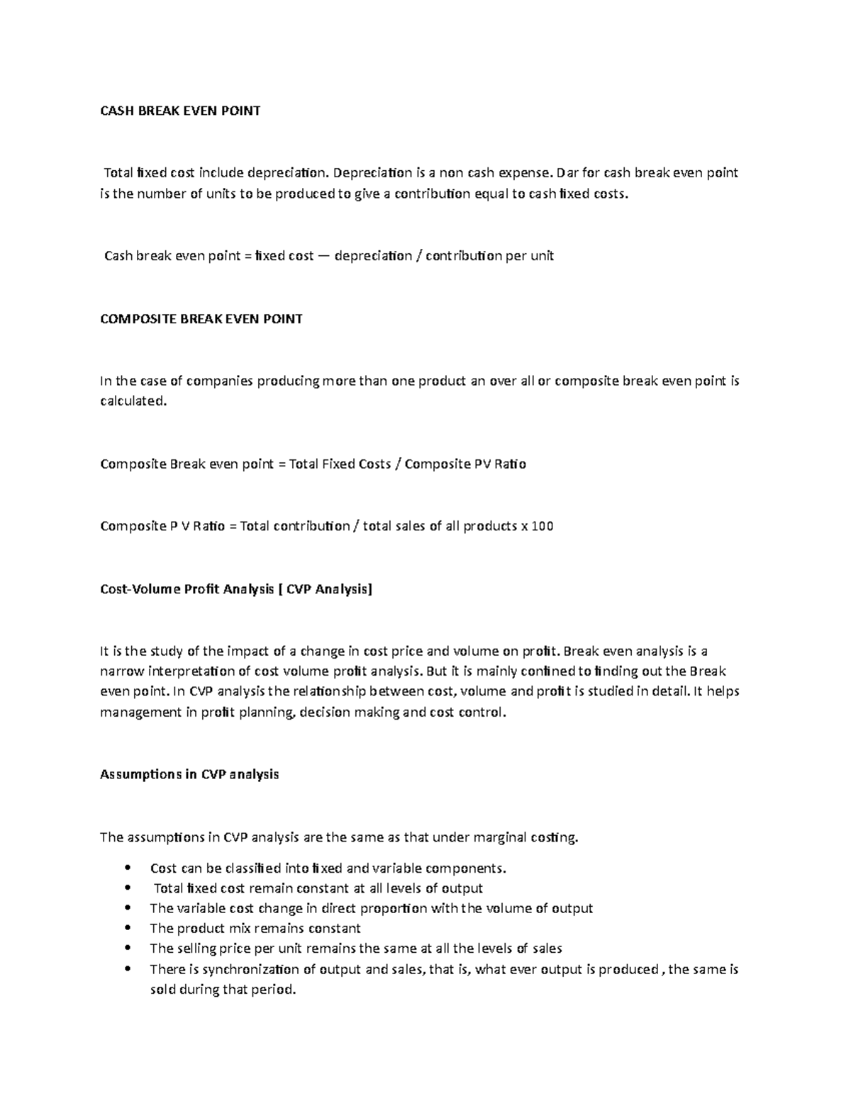 Cash break even point - Business studies - CASH BREAK EVEN POINT Total ...