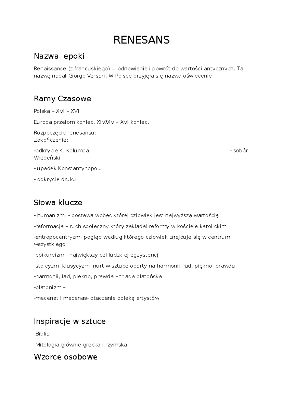 Renesans - streszczenie epoki, najważniejsze informacje - RENESANS ...