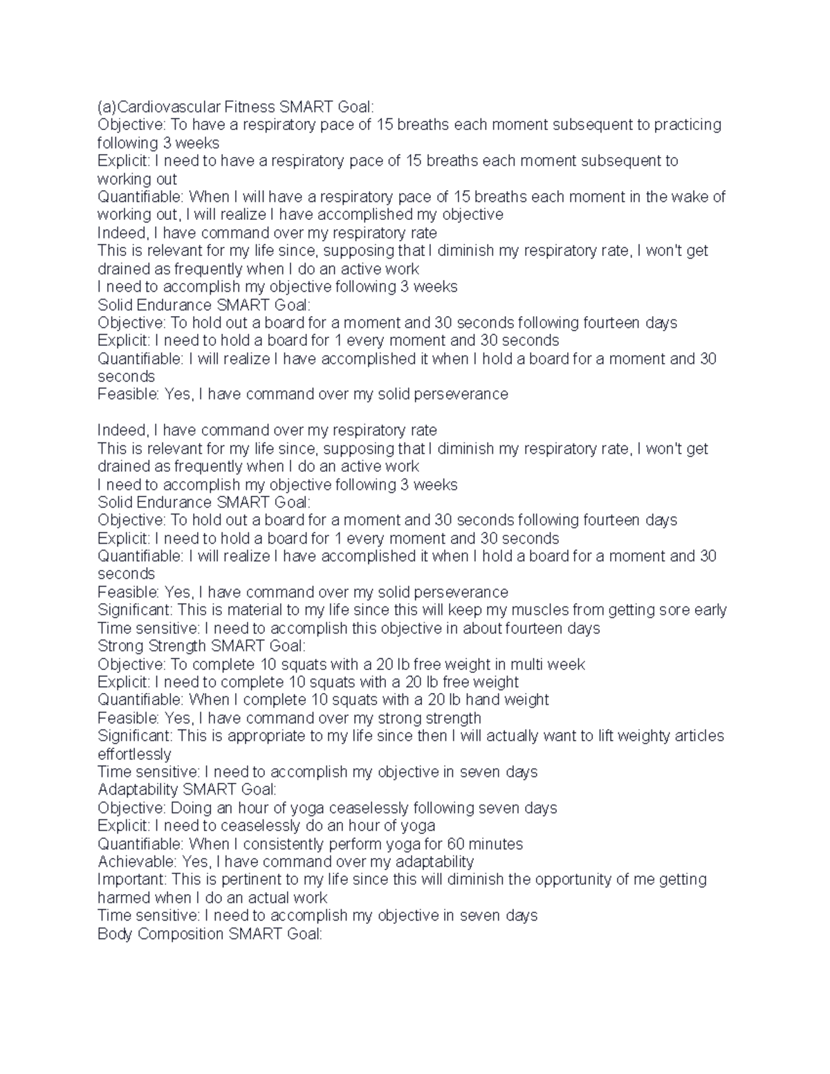 Lab 3 gned 140 - lab work - (a)Cardiovascular Fitness SMART Goal ...