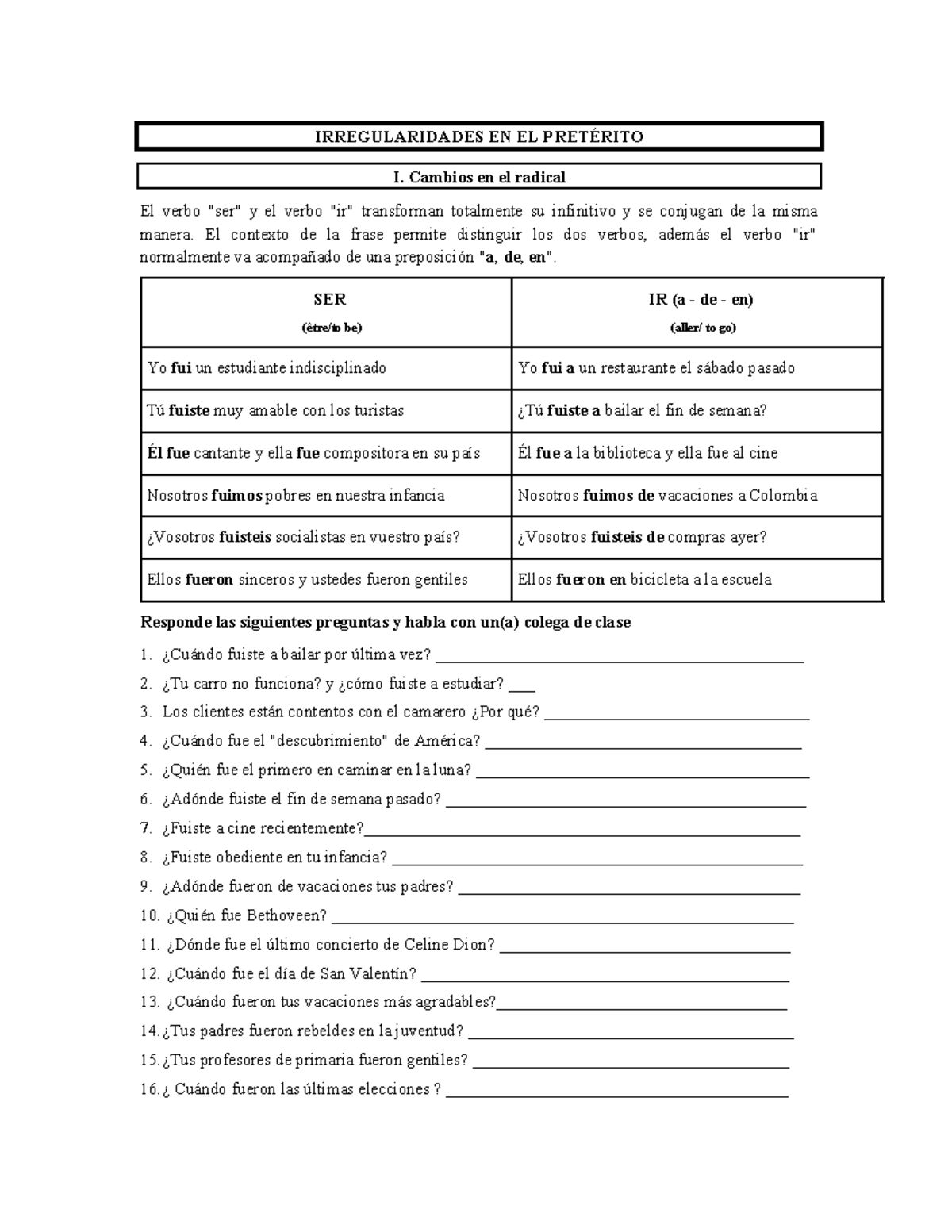 Preterito SER o IR - Stuffs - IRREGULARIDADES EN EL PRETÉRITO I ...