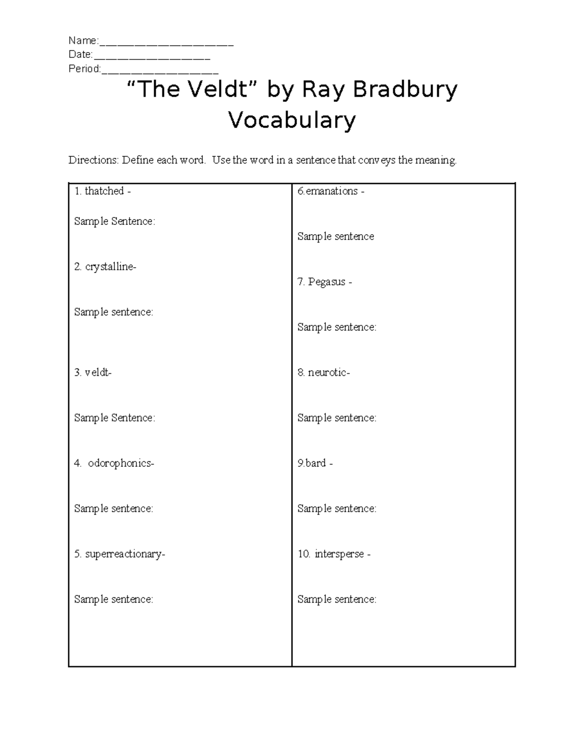 The Veldt Vocab-1 - The assignment is used. - Name ...