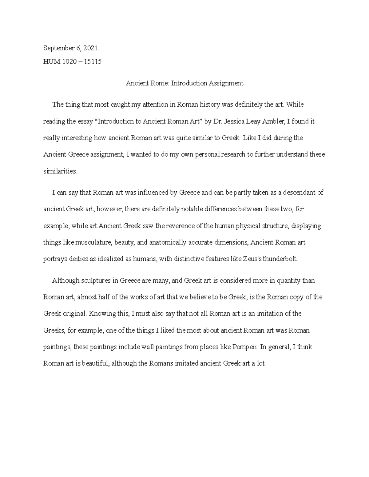 Ancient Rome Introduction Assignment September 6 2021 Hum 1020