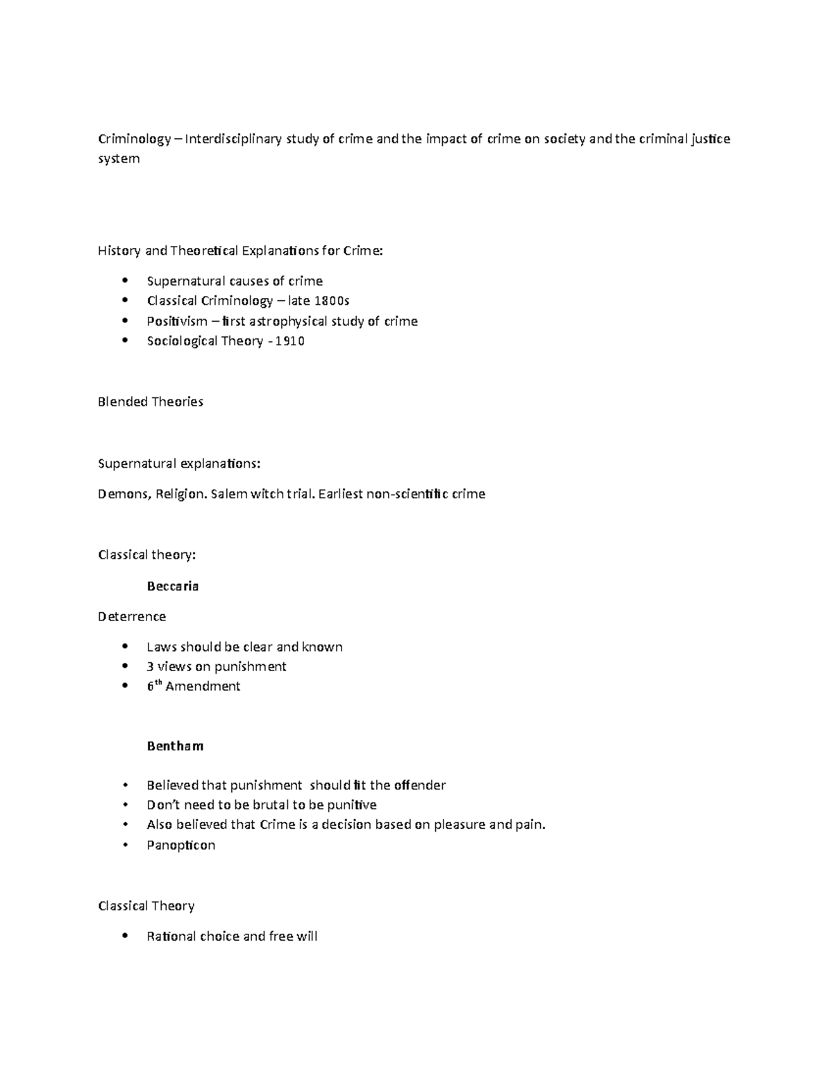 Crimj week 3 notes - Criminology – Interdisciplinary study of crime and ...