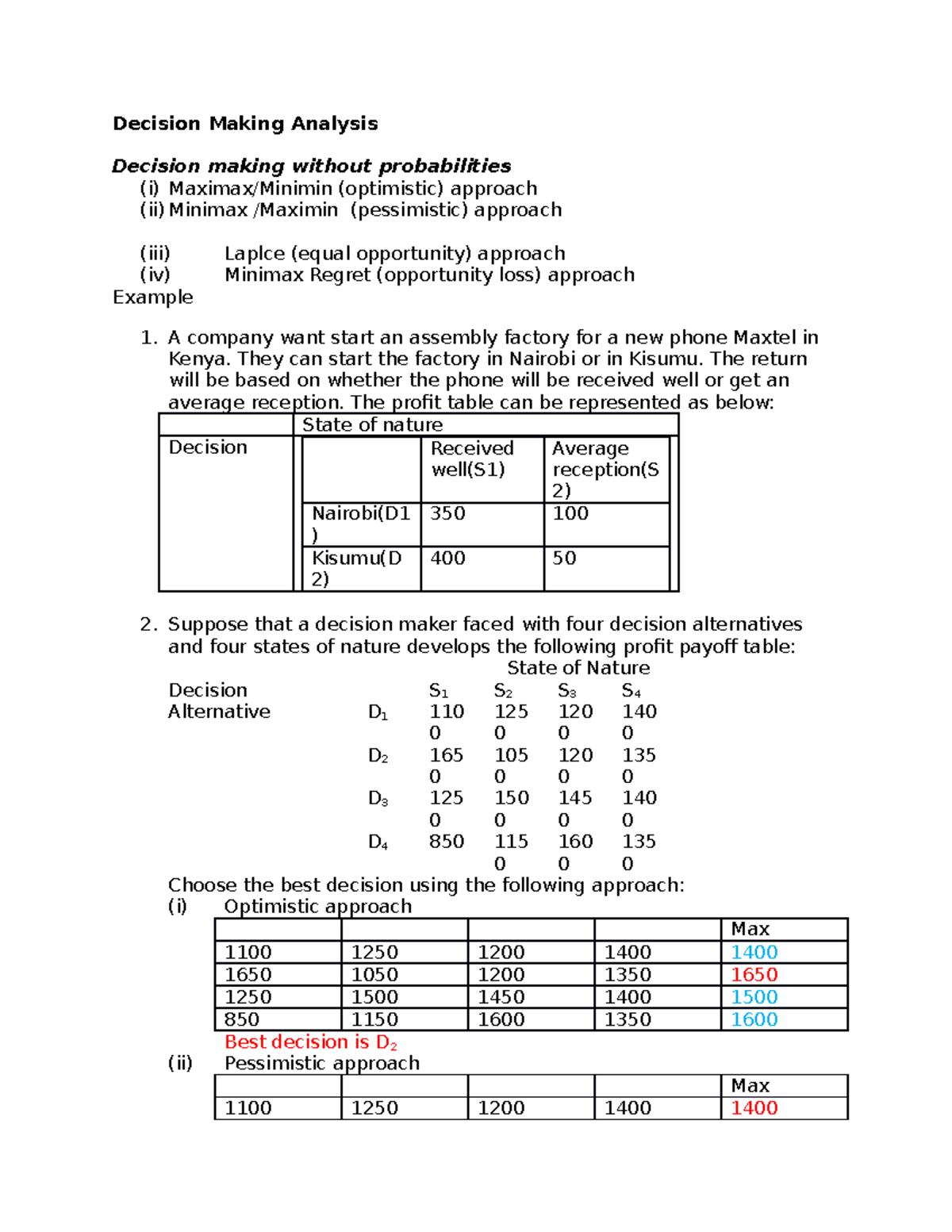 Decision Making Analysis - Decision Making Analysis Decision making ...