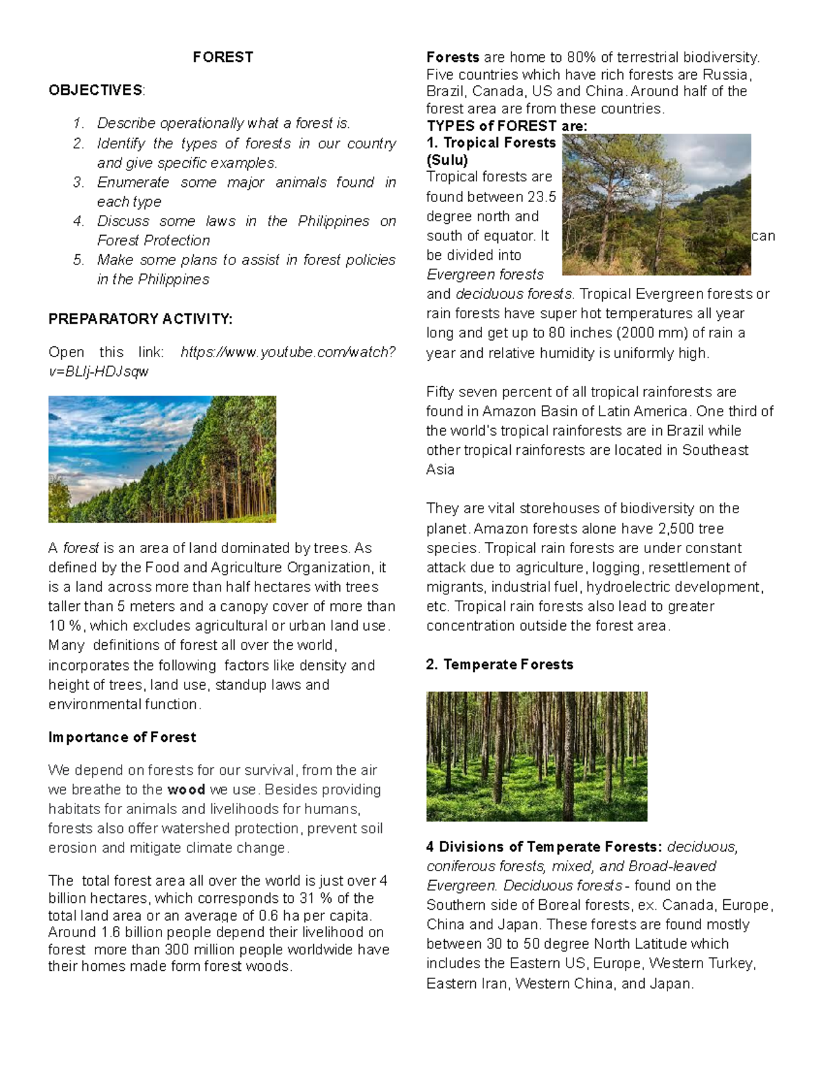 Notes Forest - N/A - FOREST OBJECTIVES: Describe operationally what a ...