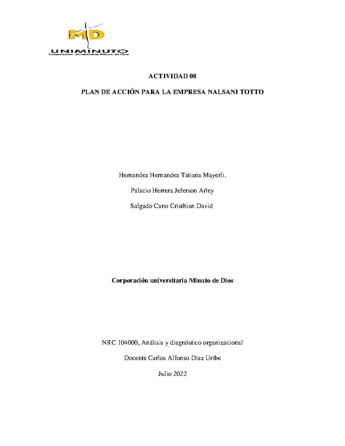 PLAN DE Acción PARA Empresa Nalsani Totto - ACTIVIDAD 08 PLAN DE ACCIÓN ...