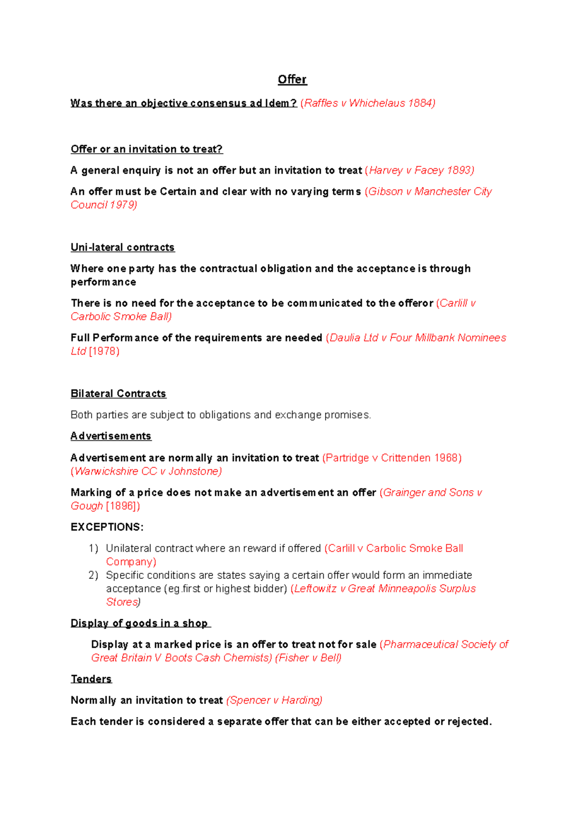 Offer Concise sheet - Offer Was there an objective consensus ad Idem ...