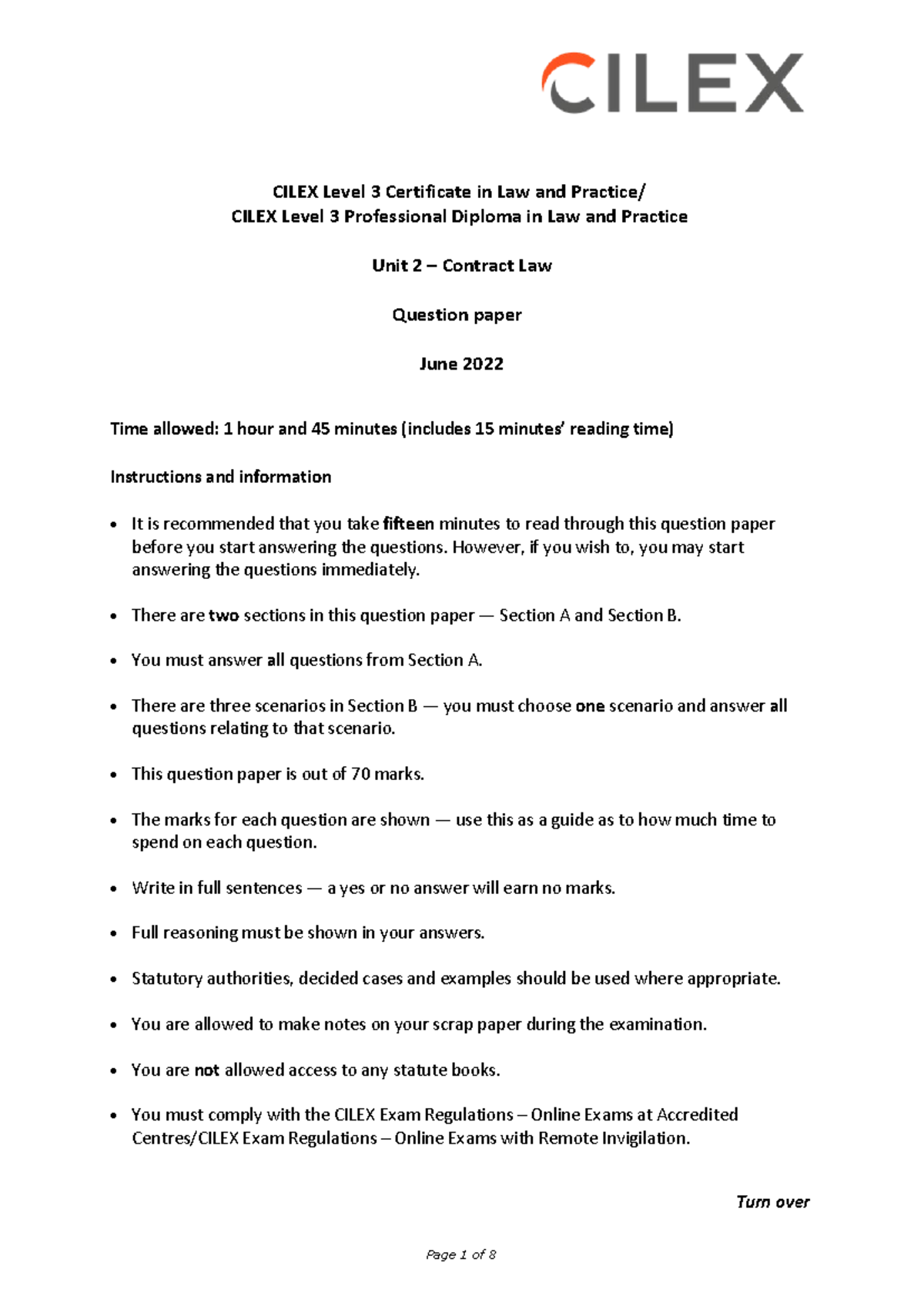 L3u2 qp june 2022 - Summary Business Law - CILEX Level 3 Certificate in ...