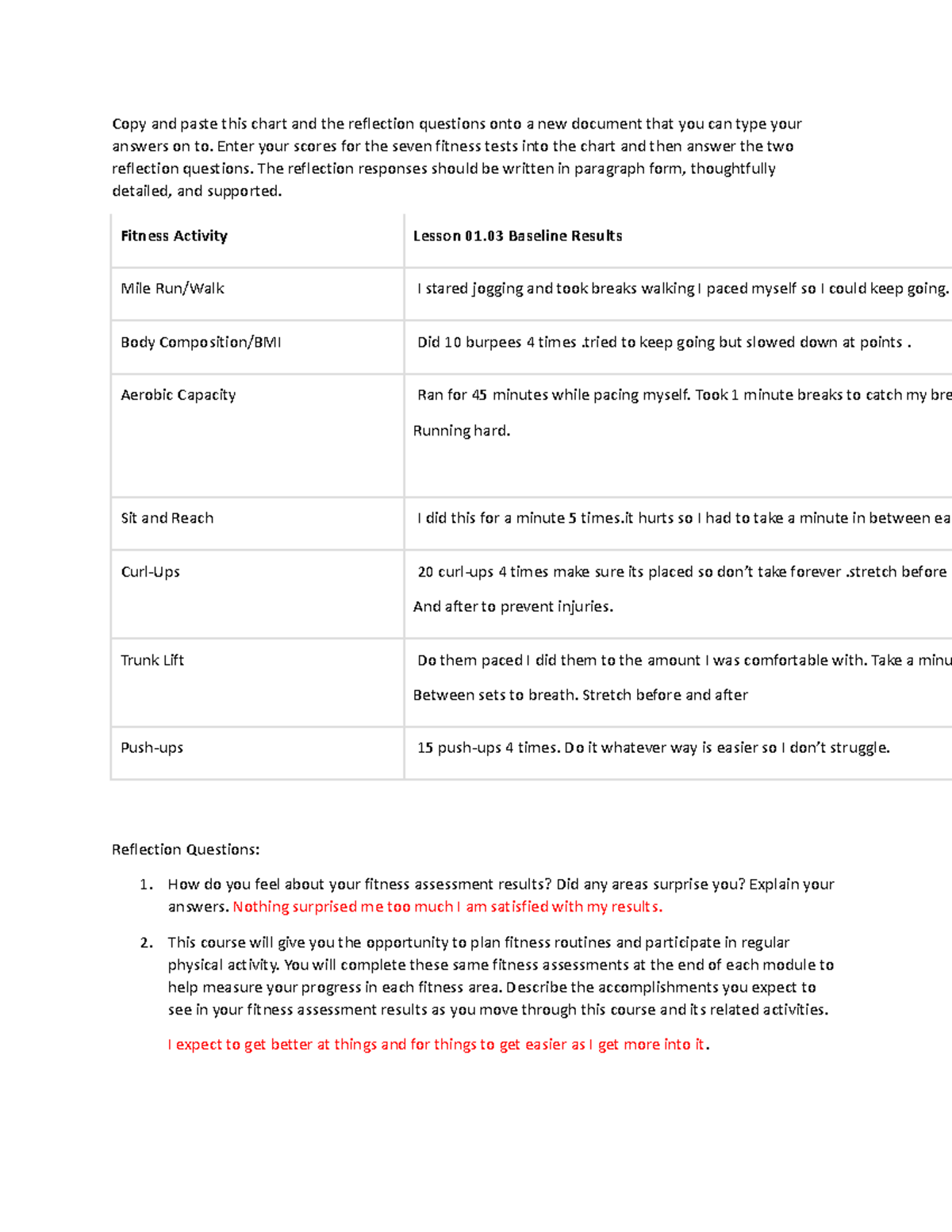 01.03 Fitness Assessments - Copy and paste this chart and the ...
