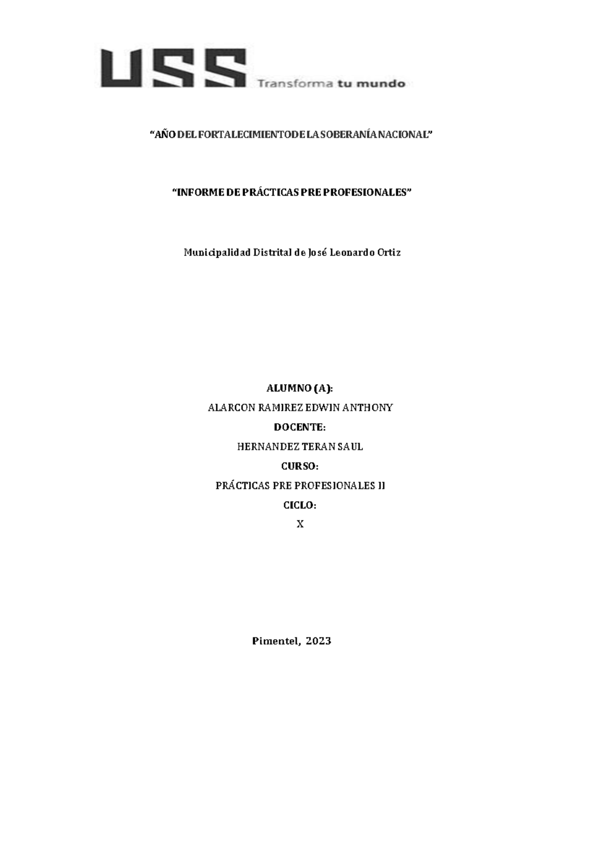 Anthony Alarcon Ramirez 2 Informe Quincenal - “AÑO DEL ...