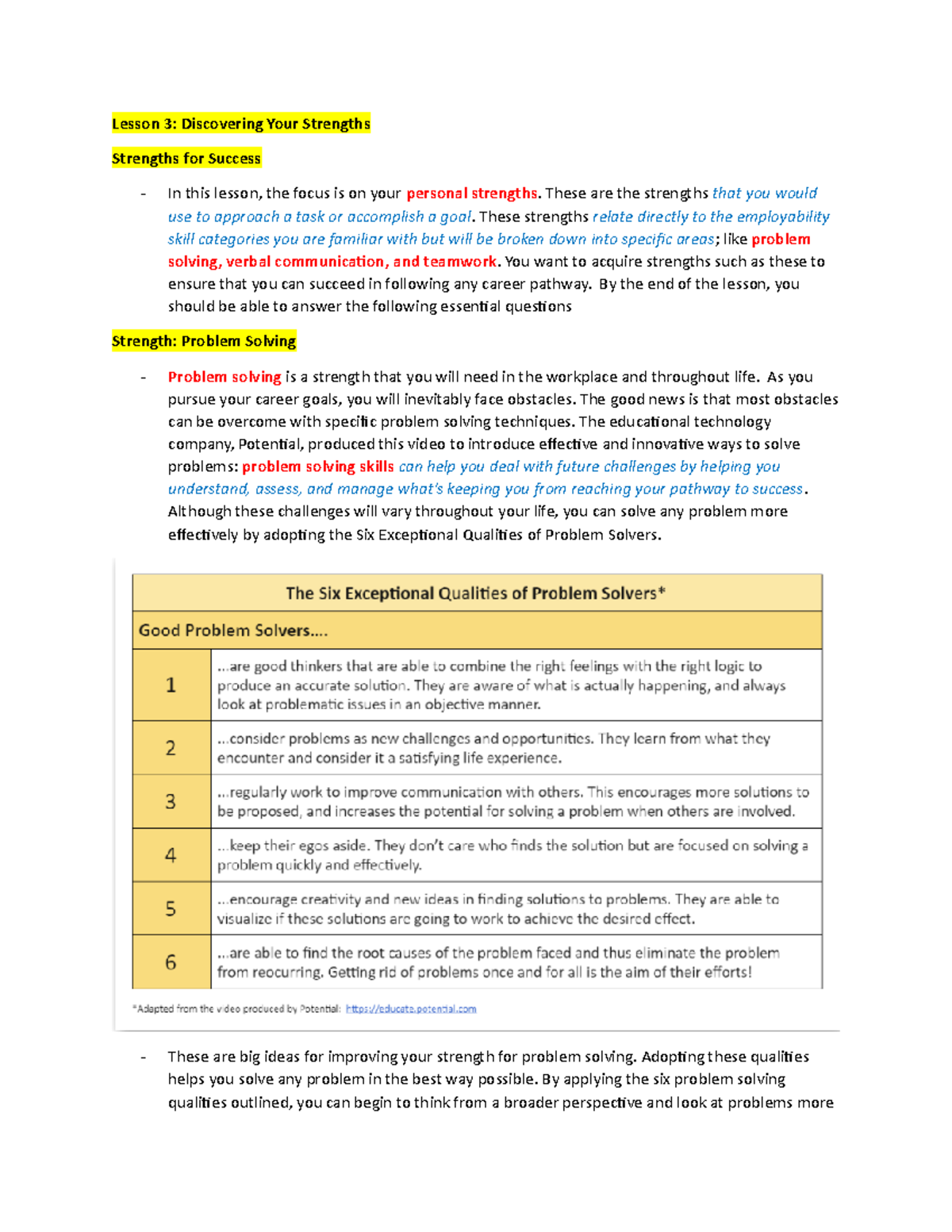 Lesson 3 Summary - dfhdhsghf - Lesson 3: Discovering Your Strengths ...