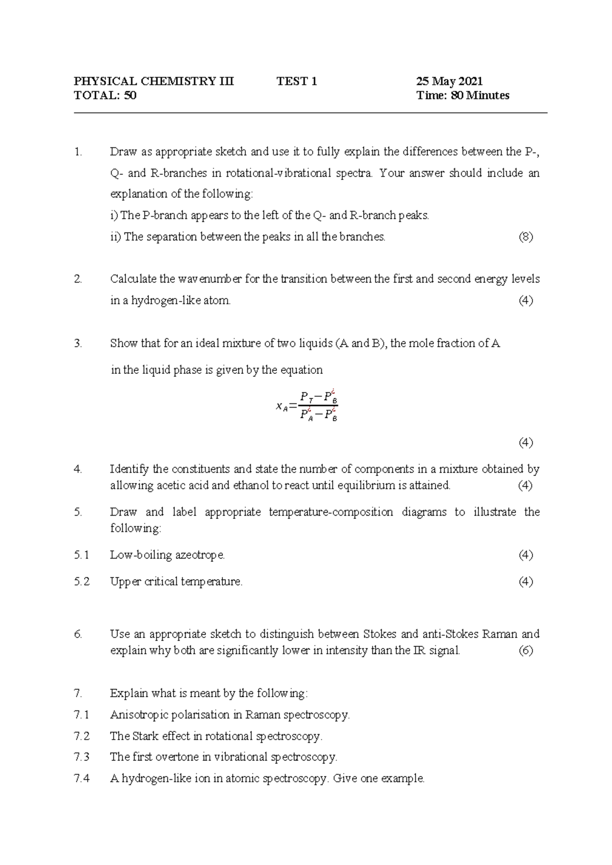 TEST 1 25 MAY 2021 PCB - This is the test 1 for physical chemistry ...