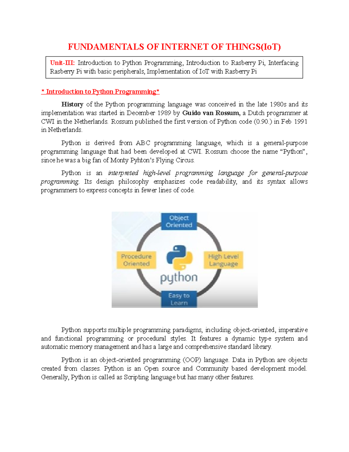 FIo T Unit-3 - Fundamentals of IOT - FUNDAMENTALS OF INTERNET OF THINGS(IoT) Introduction to ...