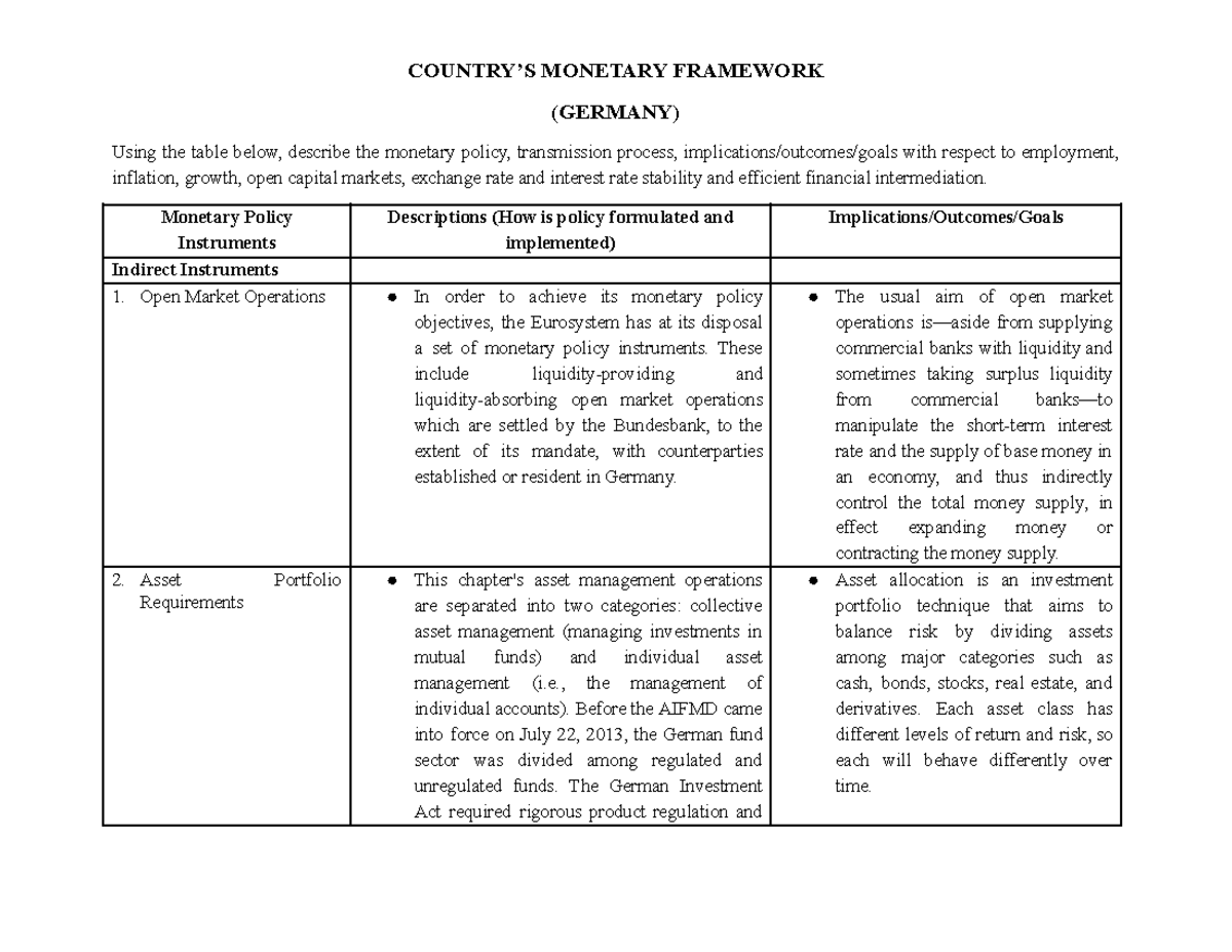 Germany - Monetary Frameworks - MONETARY FRAMEWORK (GERMANY) Using the ...