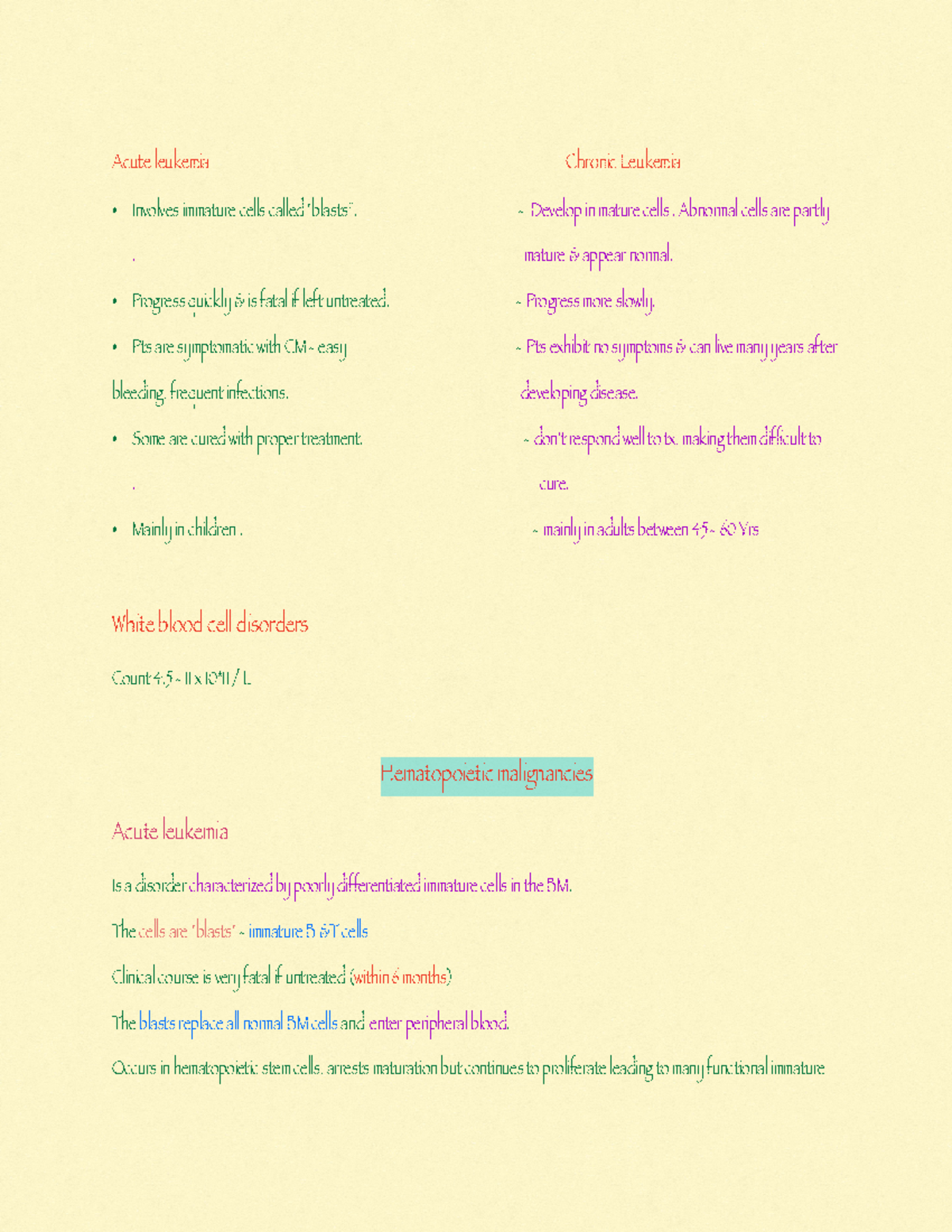Leukemia - notesa - Acute leukemia Chronic Leukemia Involves immature ...