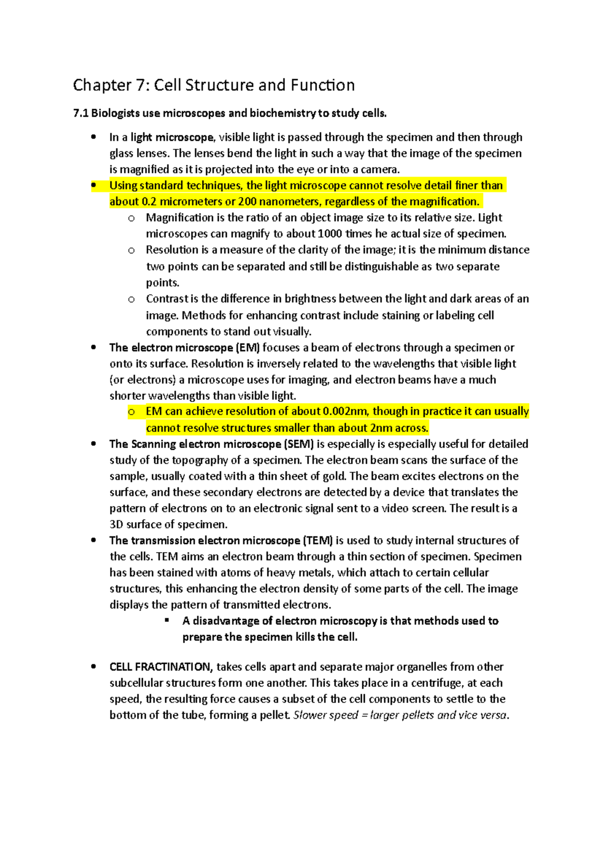 Chapter 7 - Chapter 7: Cell Structure and Function 7 Biologists use ...
