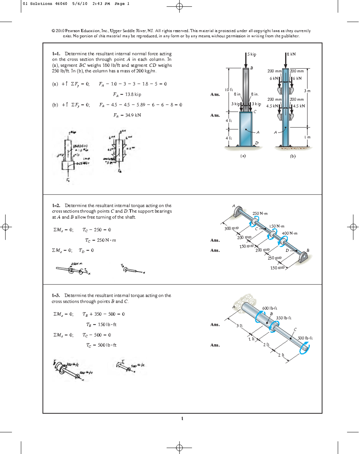 Mechanics of materials - (a) Ans. (b) FA = 34 kN Ans. c ©Fy = 0; FA - 4 ...