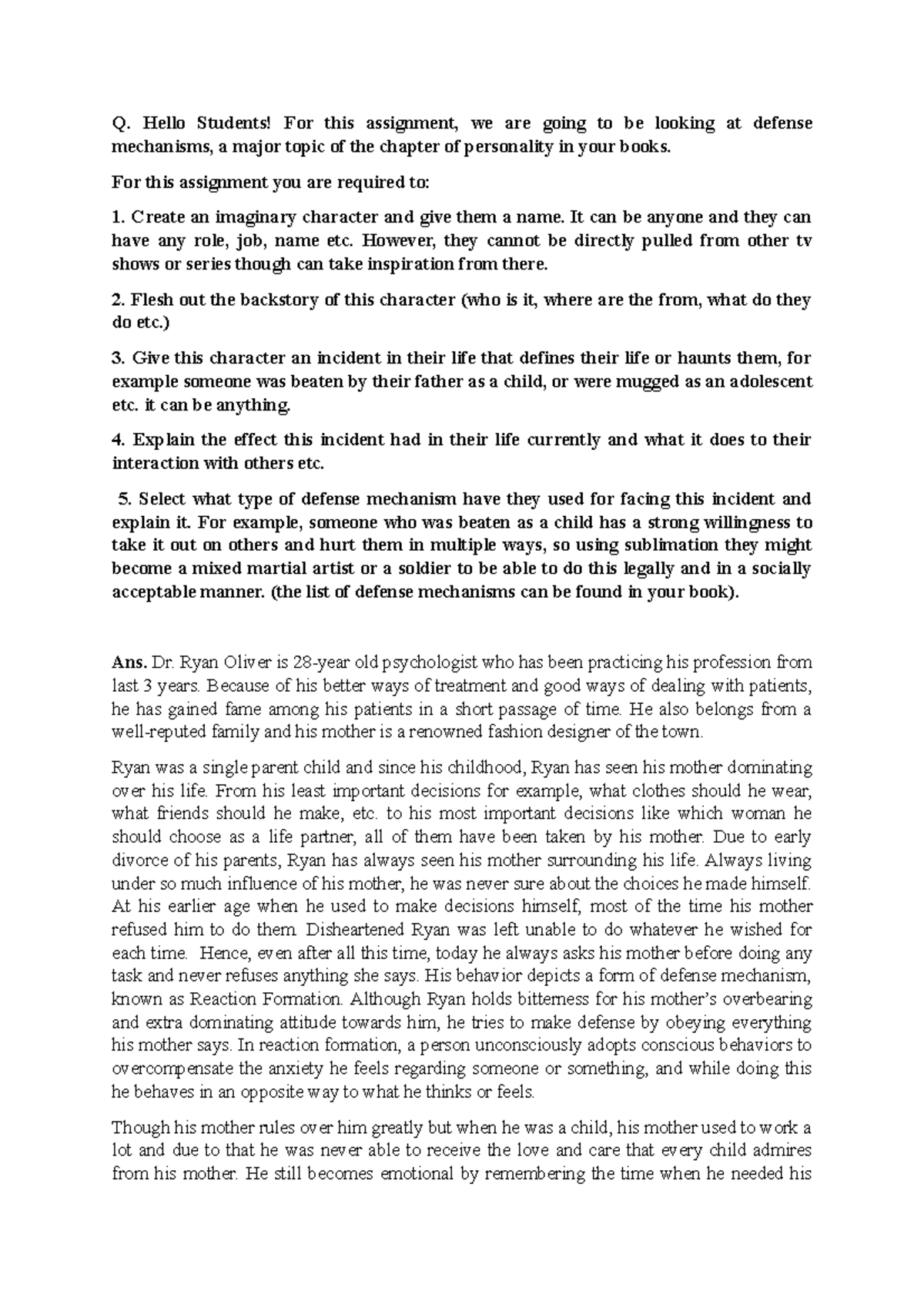 Assignment 02 Defense Mechanisms - Q. Hello Students! For this ...