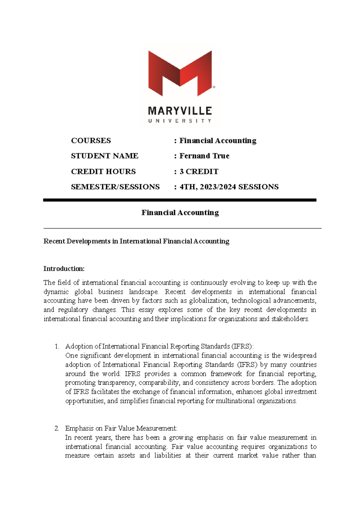 Recent Developments in International Financial Accounting - COURSES ...