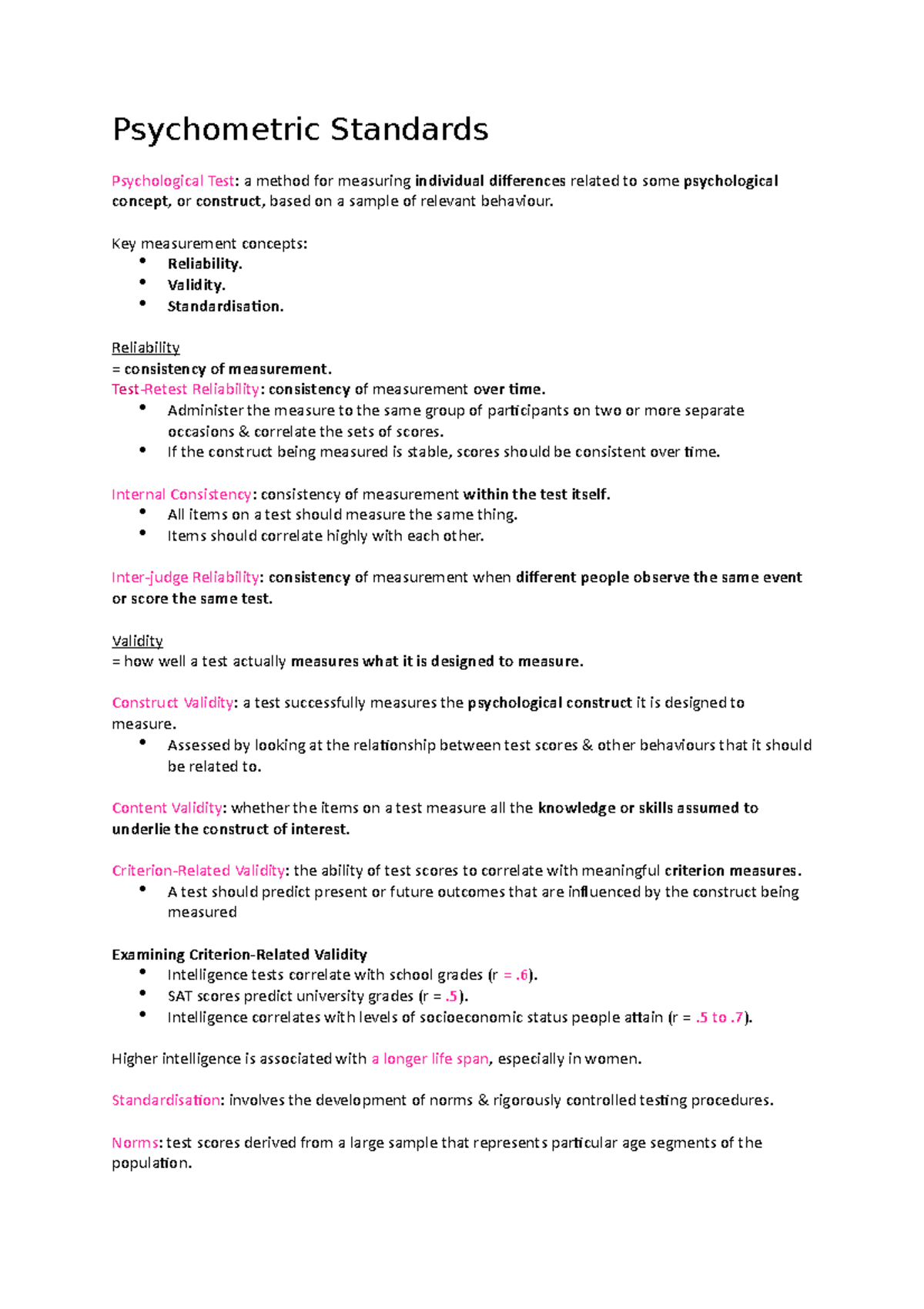 Psychometric Standards - Psychometric Standards Psychological Test: a ...