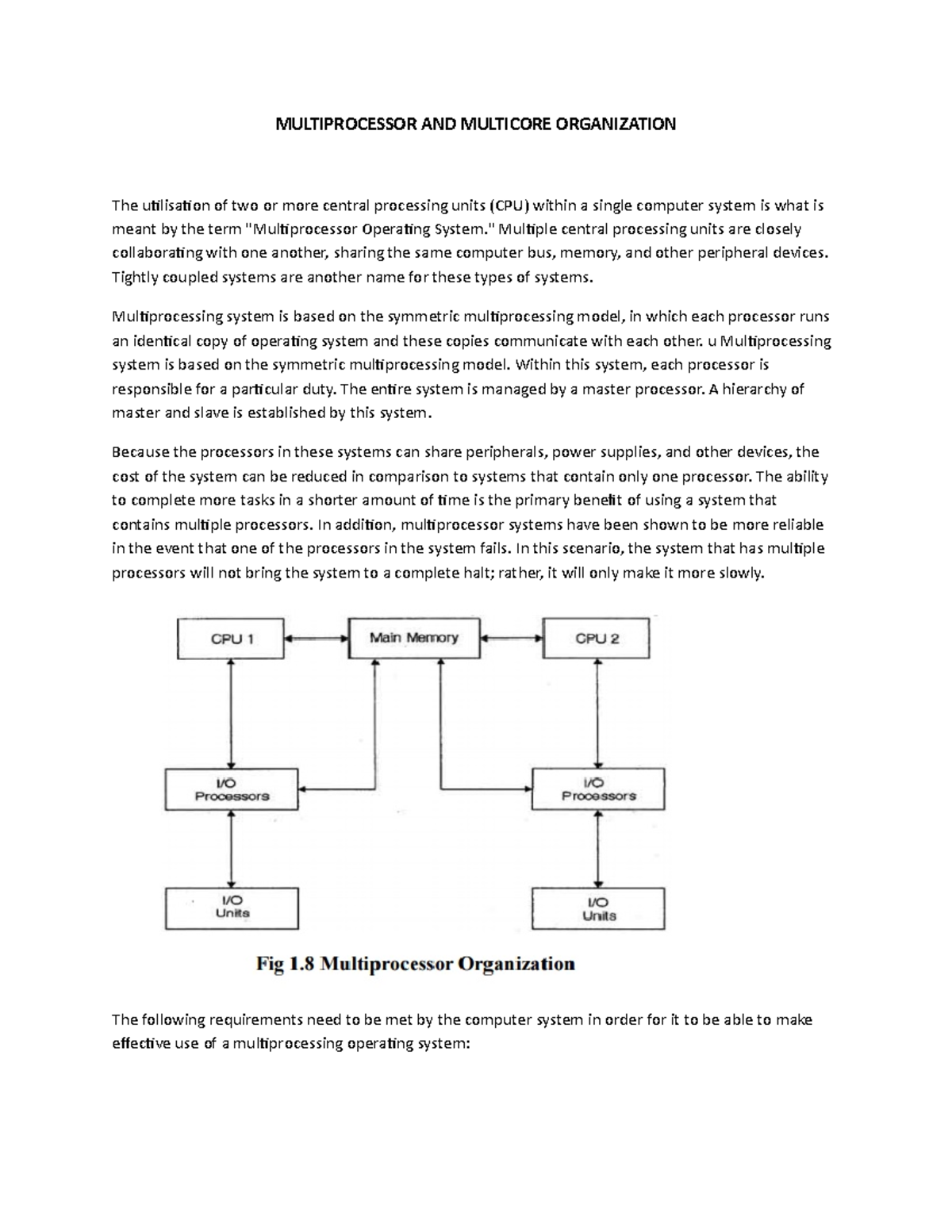 Multiprocessor AND Multicore Organization - MULTIPROCESSOR AND ...