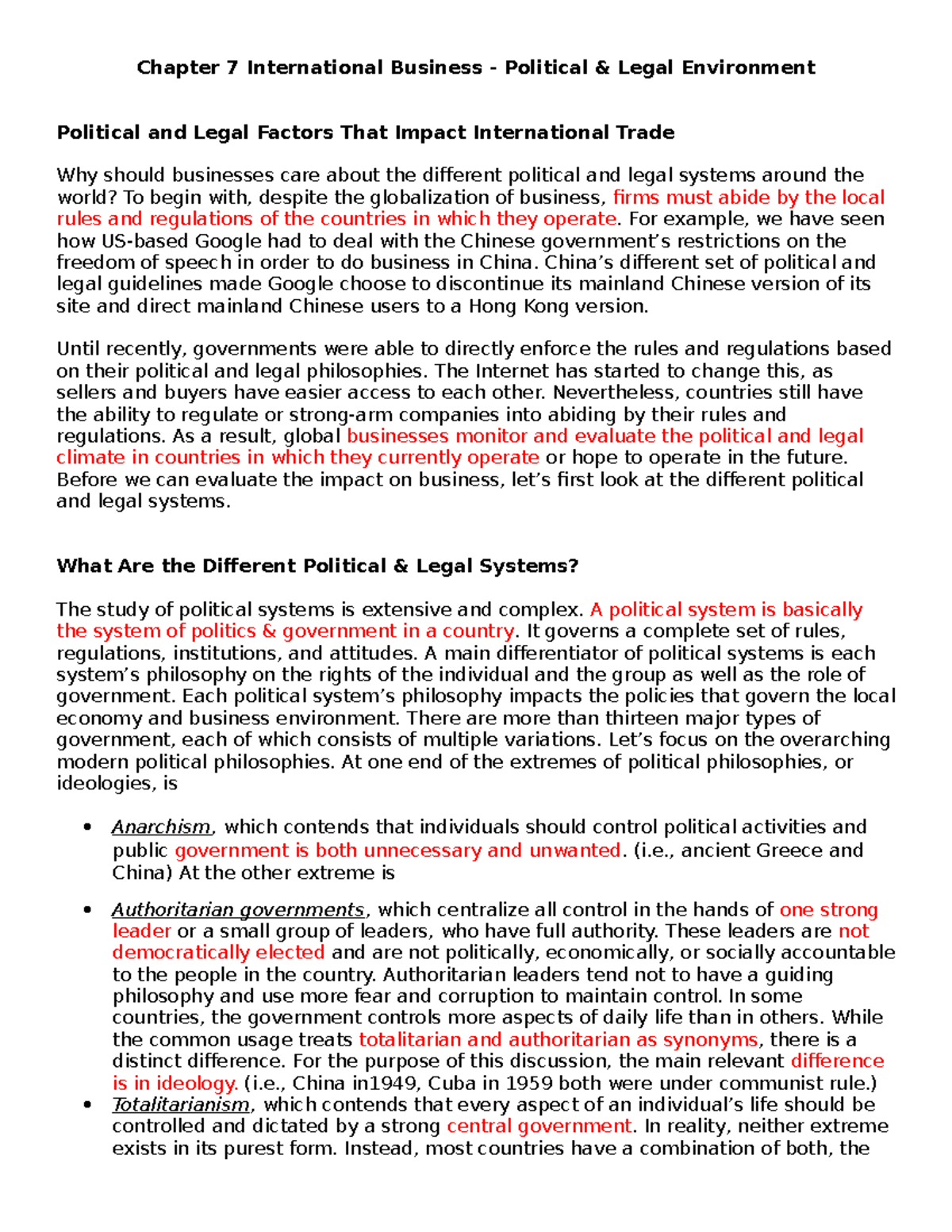 Chapter 7 International Political Legal Environment - Chapter 7 ...