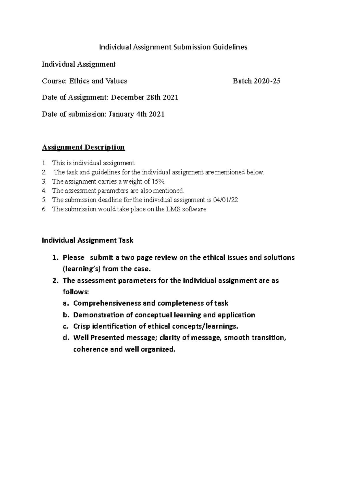 Guidelines for individual assignment Ethics - Individual Assignment ...