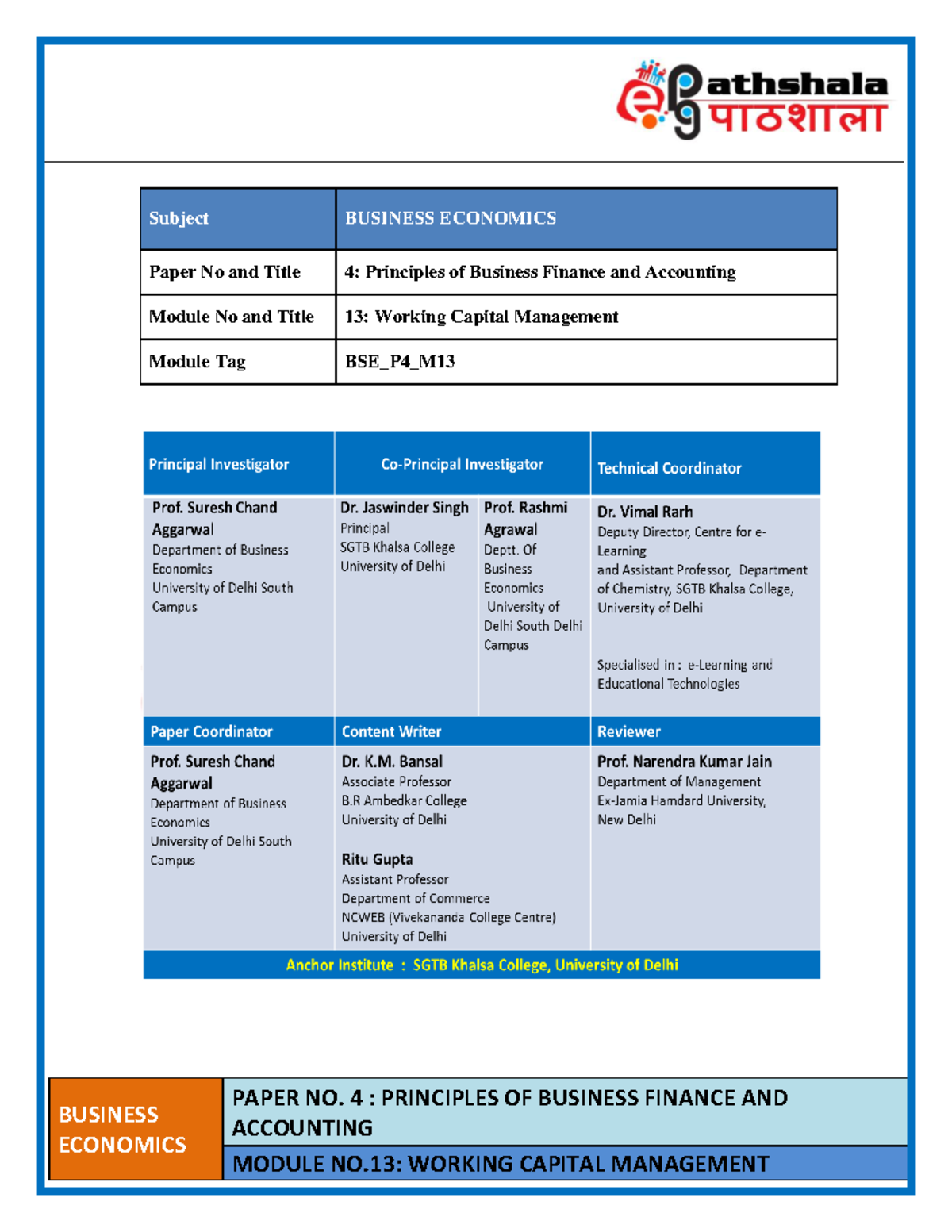 Working Capital Management - BUSINESS ECONOMICS PAPER NO. 4 ...