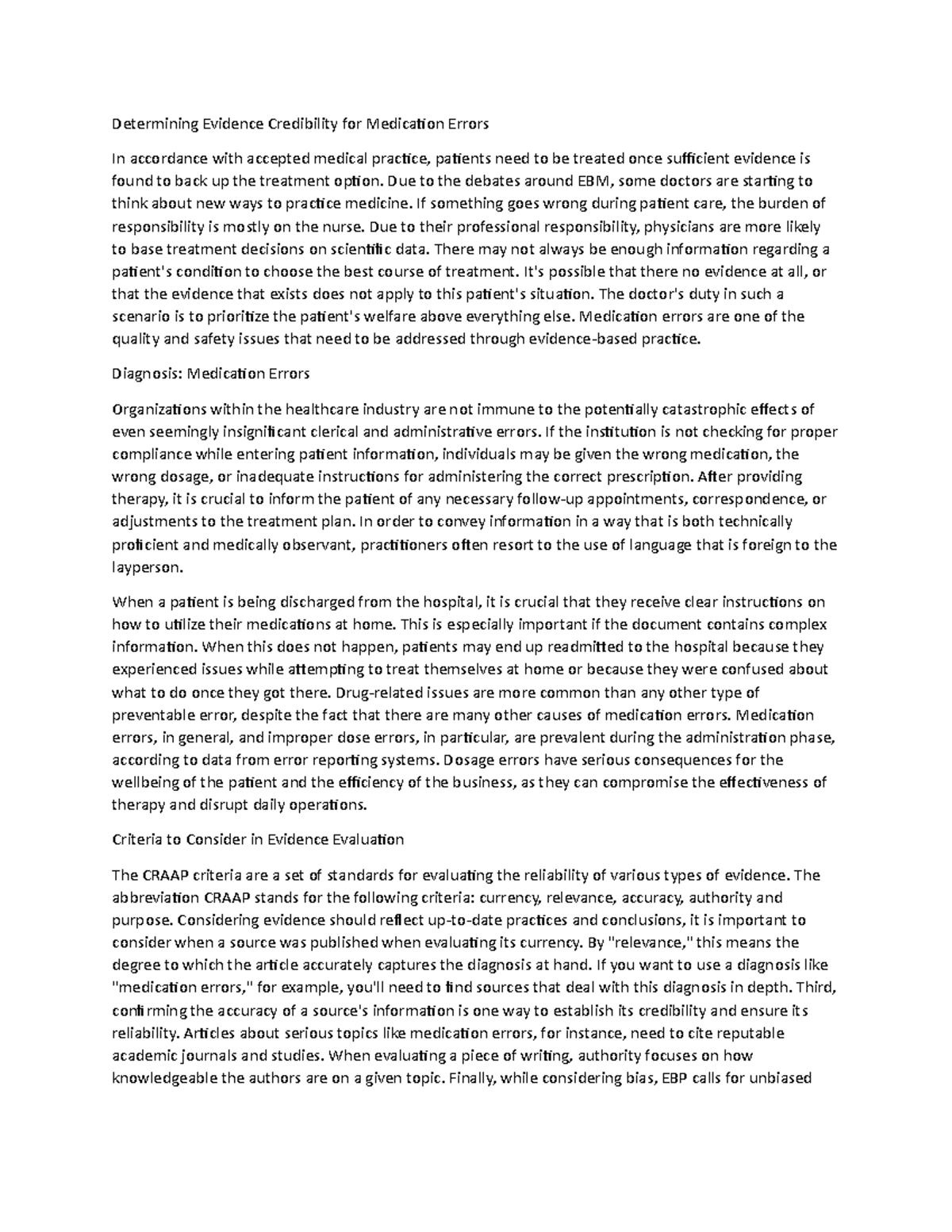 Assignment 2 EBP - study material - Determining Evidence Credibility ...